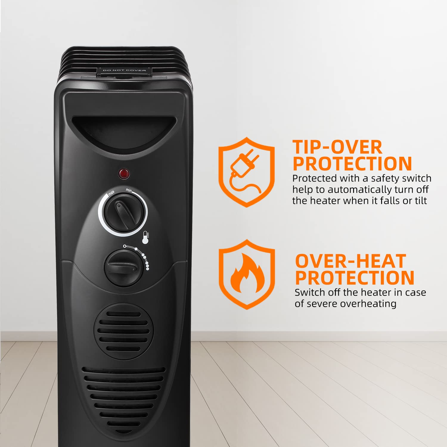 R.W.FLAME Oil Filled Radiator Heater - 3 Heat Settings, Adjustable Thermostat, Quiet and Portable Space Heater with Tip-over & Overheating Functions (27", Black)