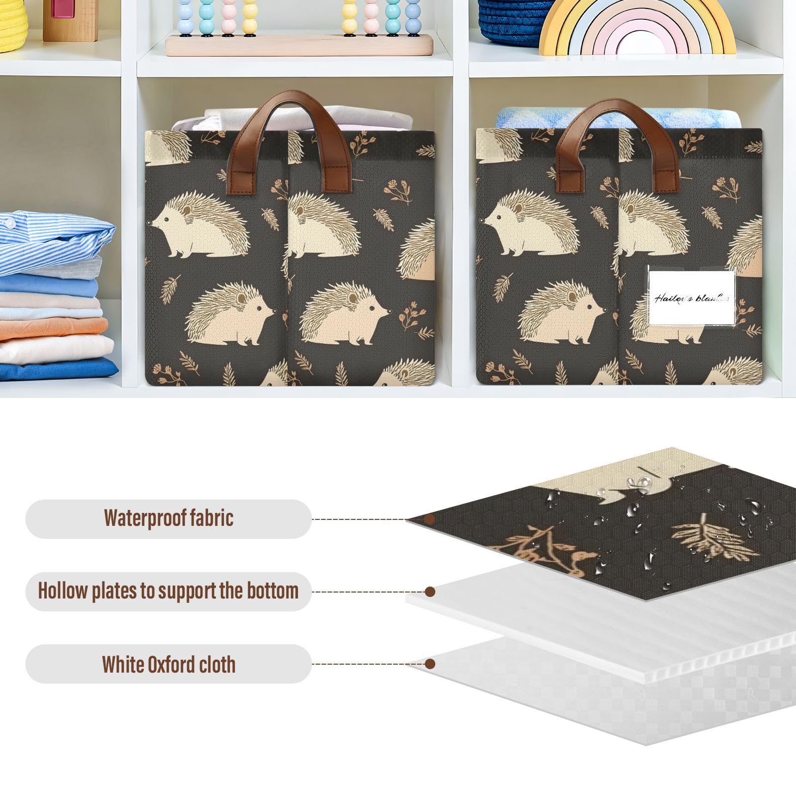 HOMONAW Rectangular Closet Storage Bin Cute Animal Hedgehog Storage Baskets with Handles Foldable Closet Cubes Organizer for Clothes, Toys, Towel, Home, Bedroom, Office