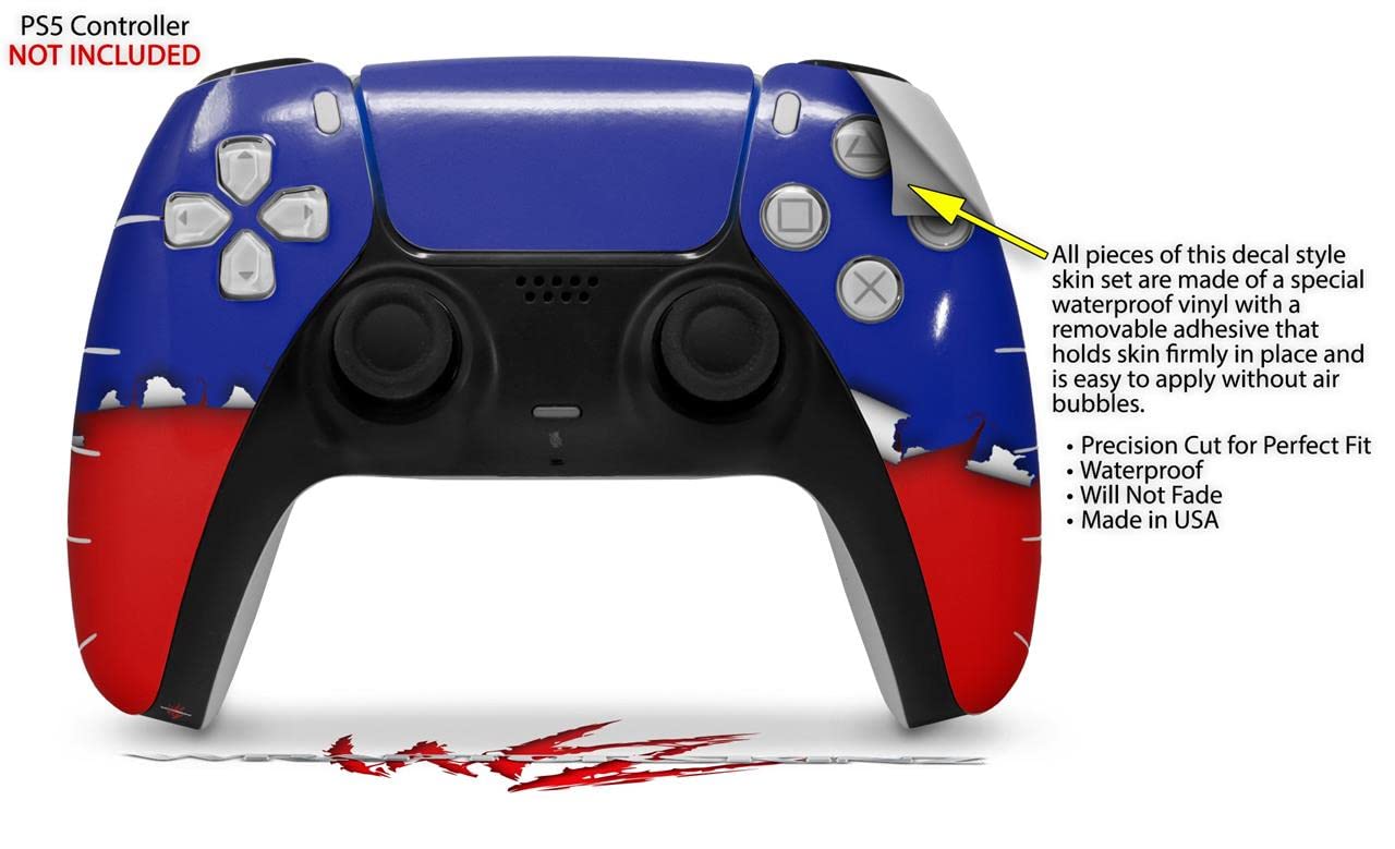 WraptorSkinz Skin Wrap compatible with Sony PS5 DualSense Controller Ripped Colors Blue Red (CONTROLLER NOT INCLUDED)