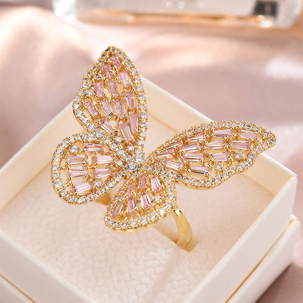 Cubic Zirconia Butterfly Ring Sparkling Crystal Bow-Knot Knuckle Ring Wedding Jewelry for Women
