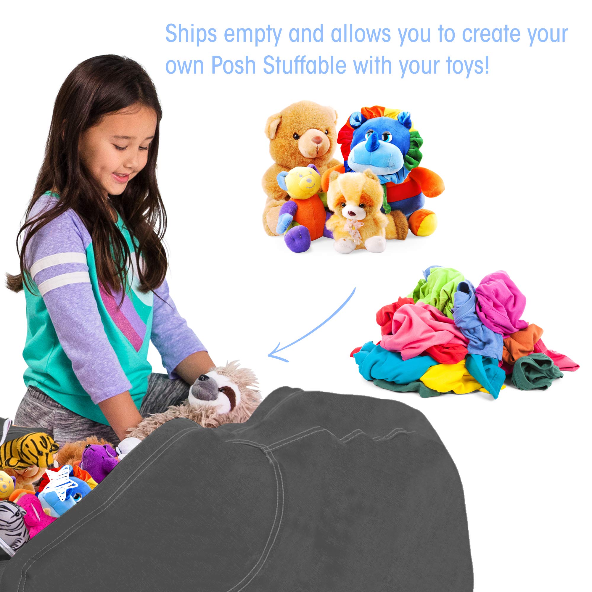 Posh Stuffable Kids Stuffed Animal Storage Bean Bag Chair Cover - Childrens Toy Organizer, X-Large 48" - Heather Gray