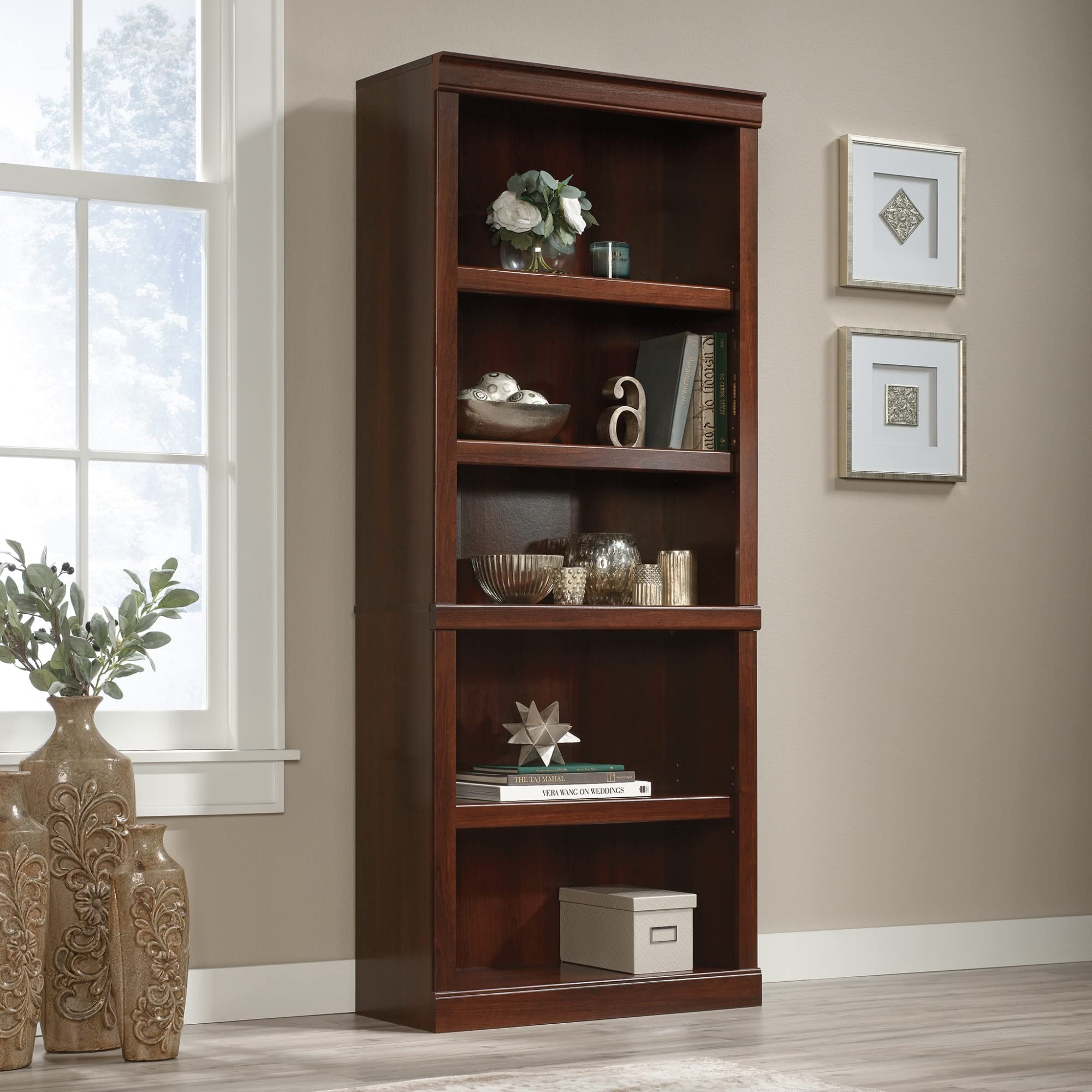 RealspaceĀ® 72"H 5-Shelf Bookcase, Mulled Cherry