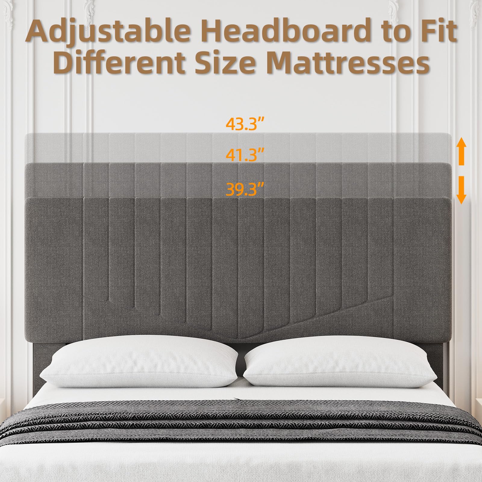 IDEALHOUSE Queen Size Platform Bed Frame with Linen Upholstered Headboard, Modern Bed Frame with Adjustable Headboard, Noise Free Mattress Foundation for Queen Bed, No Box Spring Needed, Gray