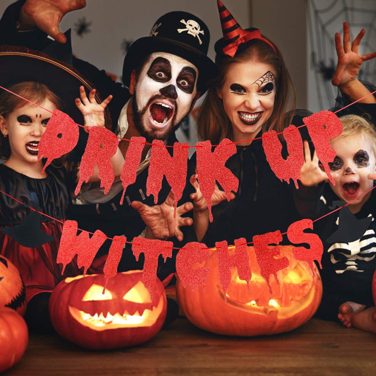 Red Glitter Drink Up Witches Banner, Halloween Witch Banner Witches Halloween Party Banner for Witch Party Decorations Halloween Haunted Mansion Party Decorations