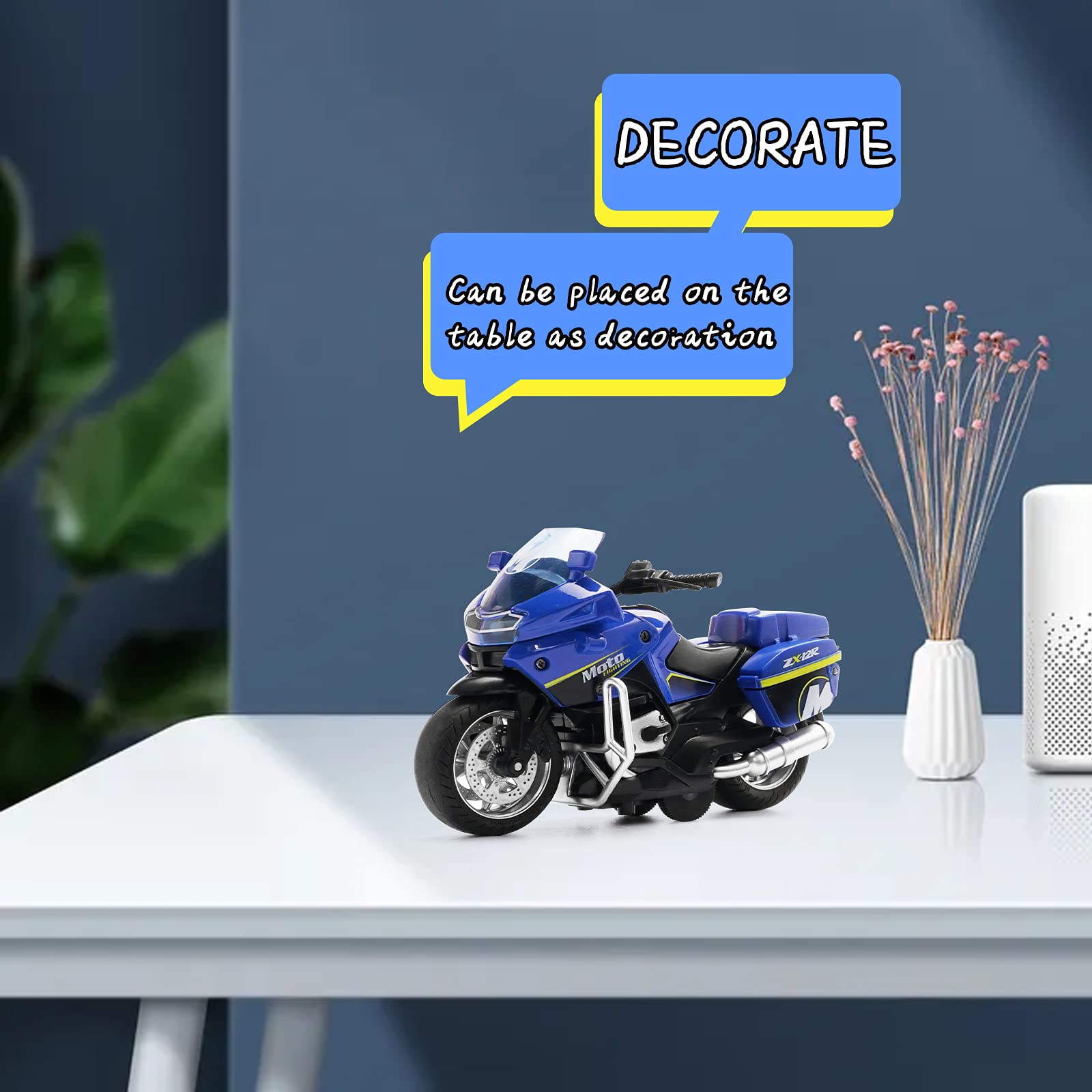 YA LE MING Die-Casting Motorcycle Toys,with Light and Music Toys Motorcycle Model, Toy Motorcycle for Kids 3-9 (Blue)