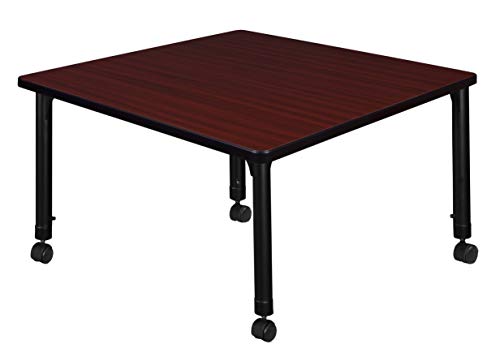 Regency Kee Height Adjustable Mobile Square Classroom Table, 36", Mahogany
