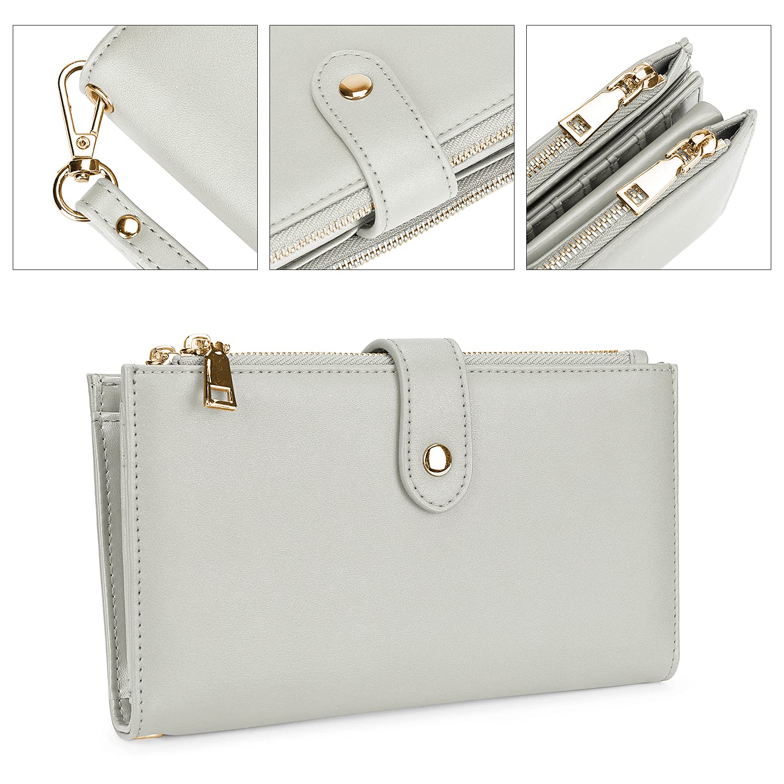 YALUXE Leather Wallets for Women Double Zipper Pockets Phone Holder 22 Card Slots Organizer Billfold with ID Window