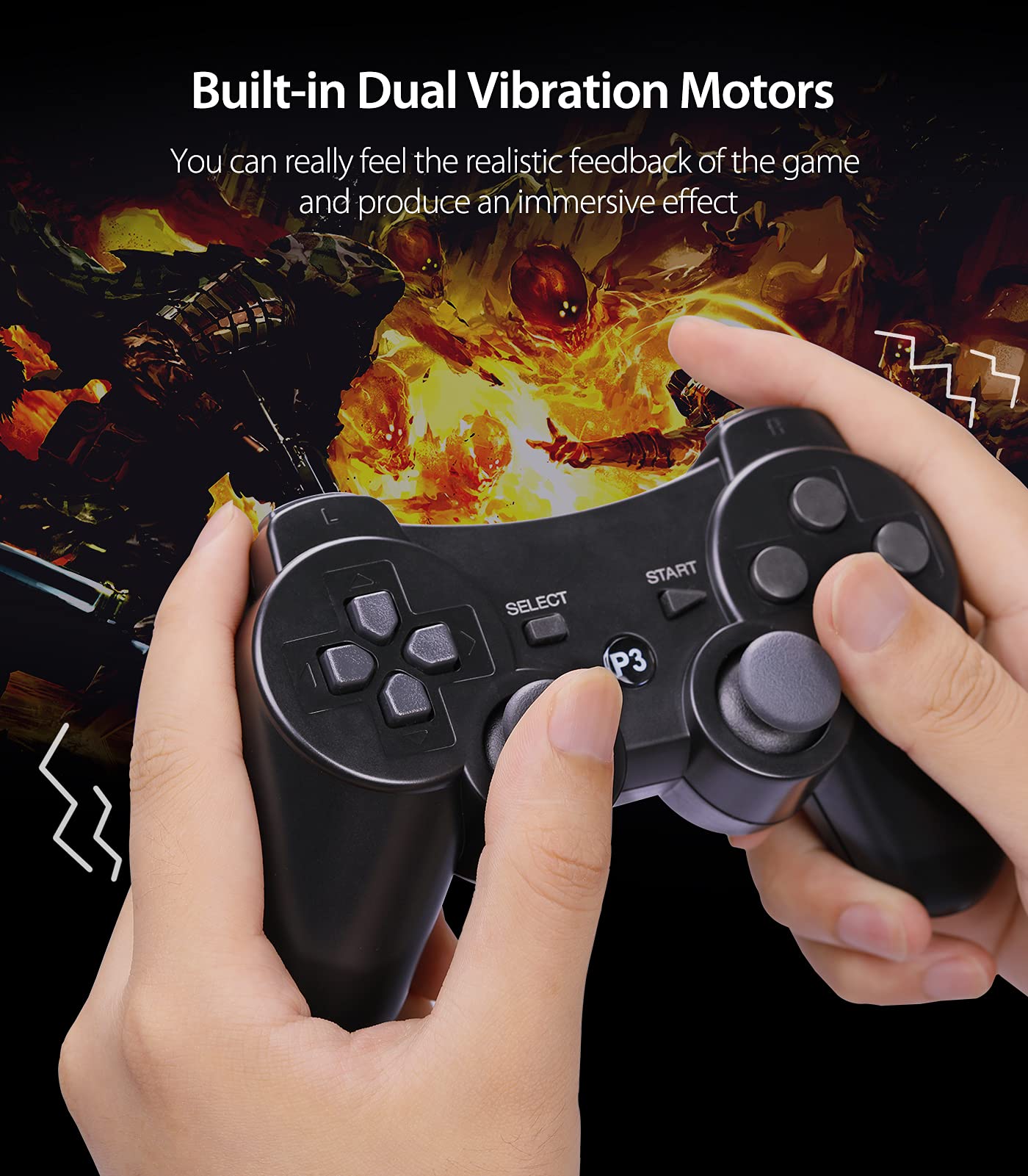 YCCTEAM Wireless Controller Compatible with PS3, Controller Replacement for PS3 with Upgraded High-Precision Joystick, Wireless Remote Gamepad with Charger Cable (Black)