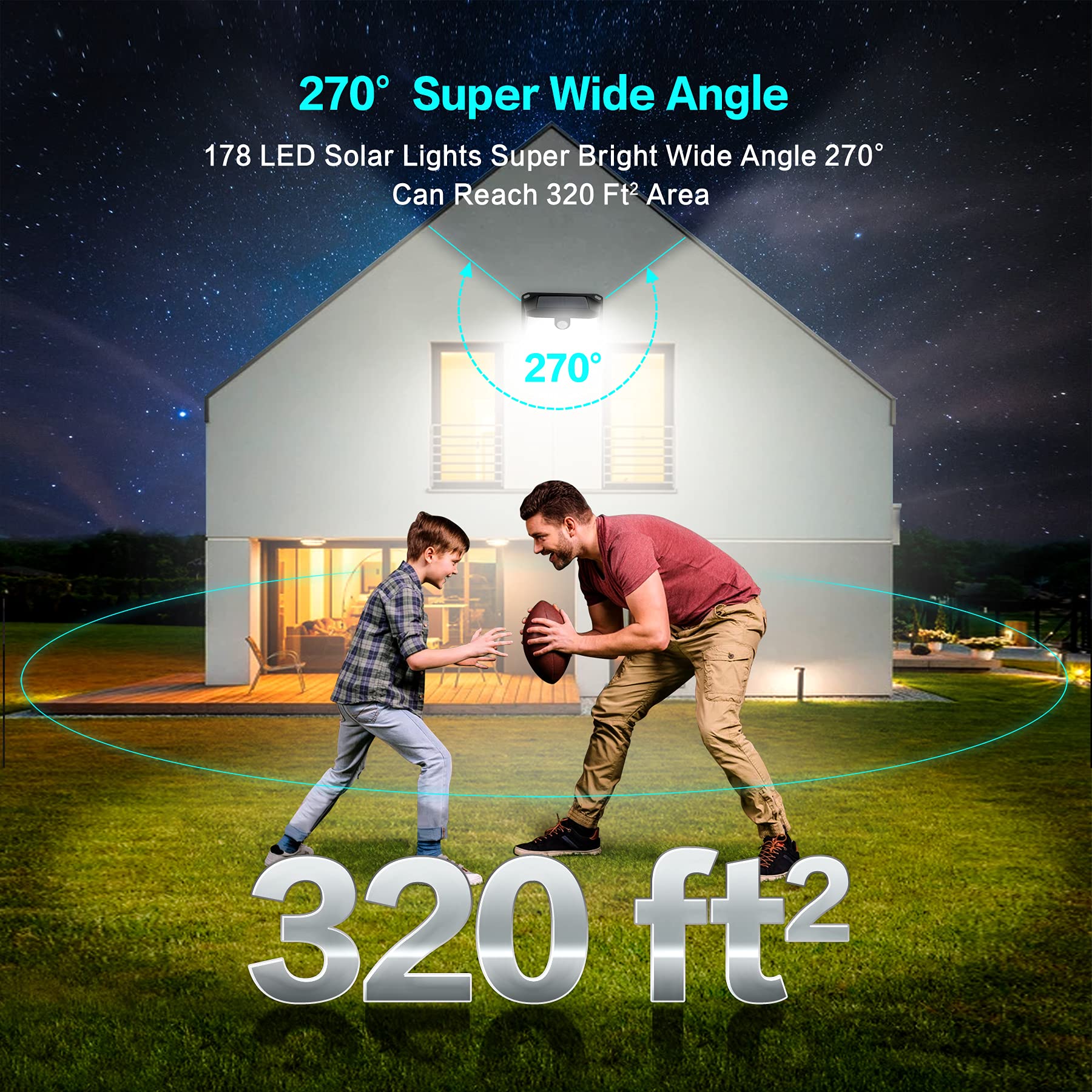 Yi Tech Solar Outdoor Lights, 178 LED Solar Motion Lights Outdoor with 270° Wide Angle, IP65 Waterproof, Dusk to Dawn Solar Powered Security Lights Wireless Wall Light for Garden Yard Patio, 2 Pack