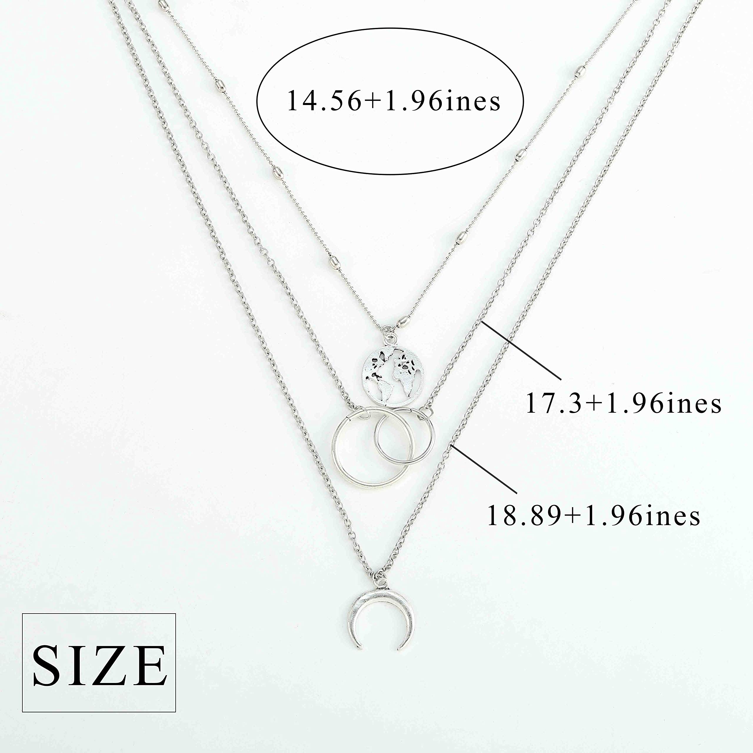 Edary Boho Layered Necklace Moon Necklaces Map Pendant Silver Jewelry for Women(Silver)