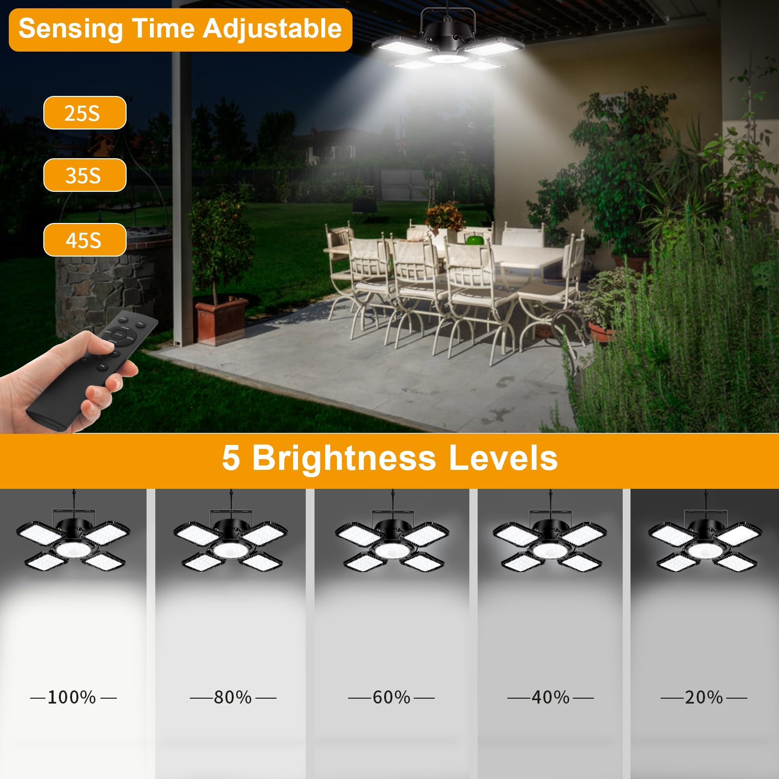 Yomisga Solar Powered Outdoor Shed Light 176LED Solar Pendant Lights with Remote, Motion & 5 Lighting Modes Waterproof Daytime Available Solar Indoor Lamp for Gazebo Garage Shop Barn Home House
