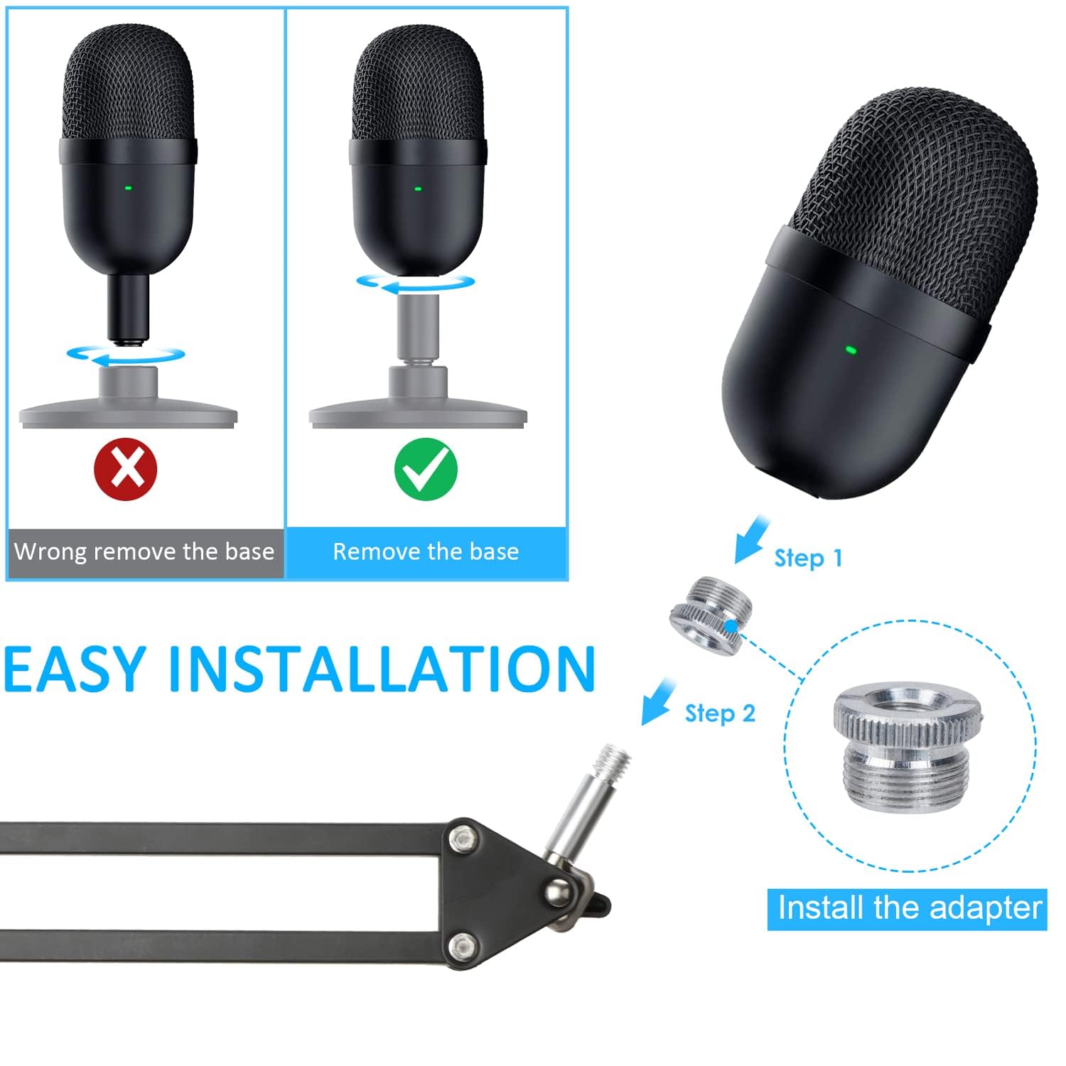 YOUSHARES Mic Arm Boom Arm - Microphone Arm for HyperX QuadCast QuadCast S SoloCast, Blue Yeti, Fifine AM8, Rode, Shure, Razer, Gaming Mic and Most Microphones using 3/8" to 5/8" Adapter