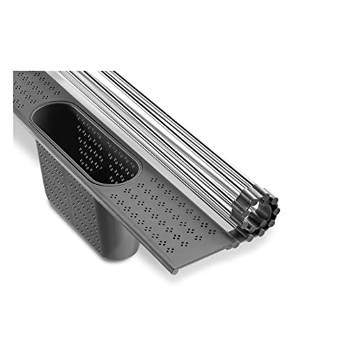 edge Roll Up Dish Drainer, Over The Sink Multi-Purpose Foldable Drying Rack with Caddy, Gray, Large - 20"x11"