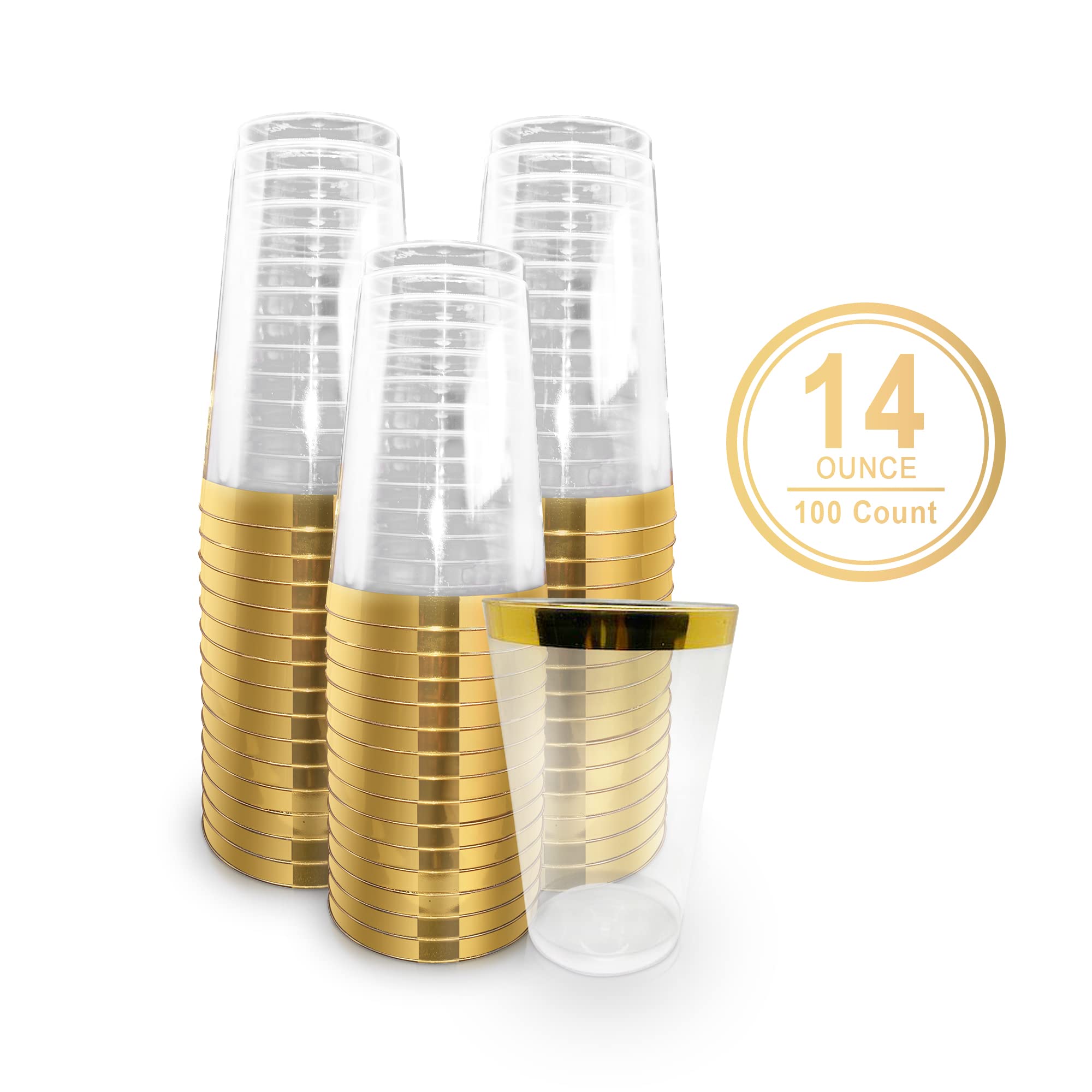 EFTA Production 100 pcs 14 Ounce Gold Rimmed Disposable Cups.