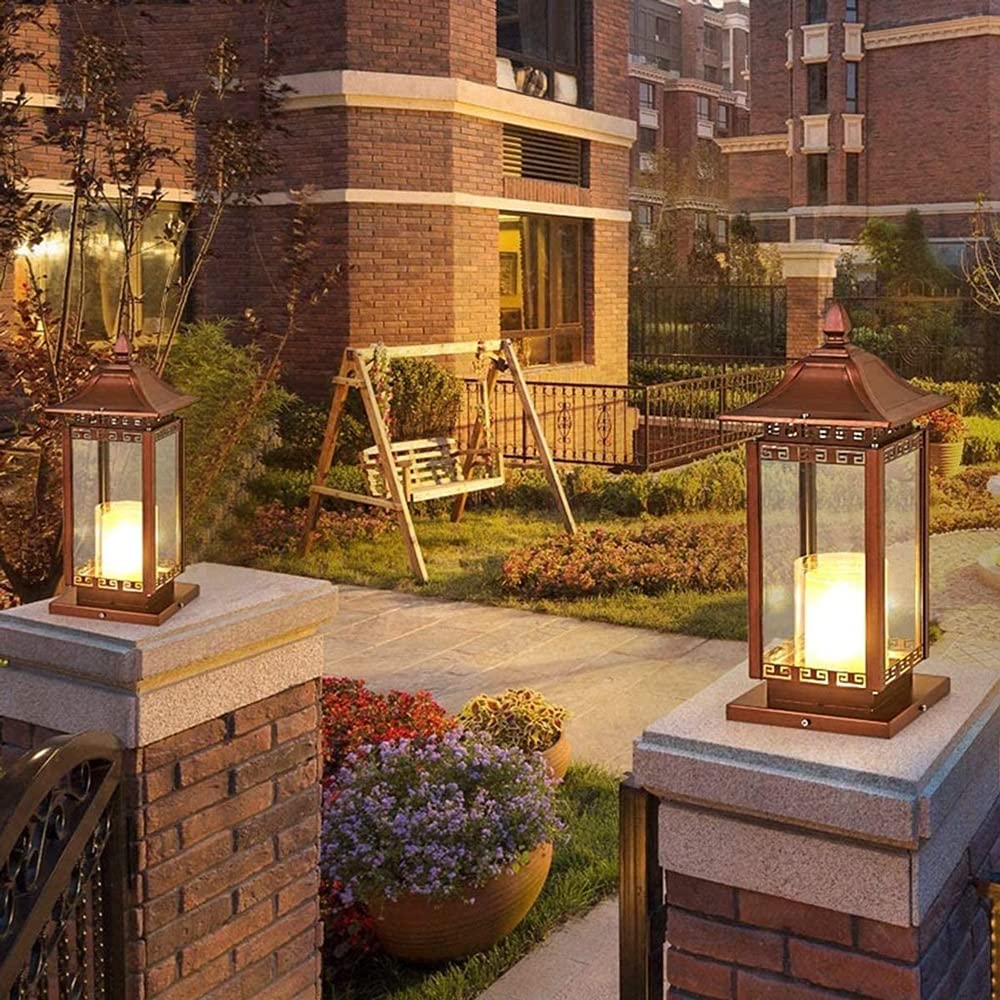ZHUANYIYI Solar Lights Outdoor,Chinese Style Solar Wall Lamp Outdoor LED Column Head Light Creative Outdoor Waterproof Column Light,for Home Garden