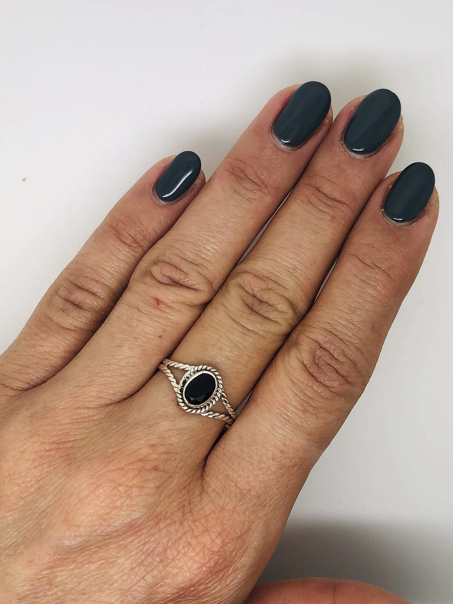 Cut Black Onyx Ethnic Vintage Gipsy Delicate Oval Ring 925 Sterling Silver Tribal Boho Chic (7)
