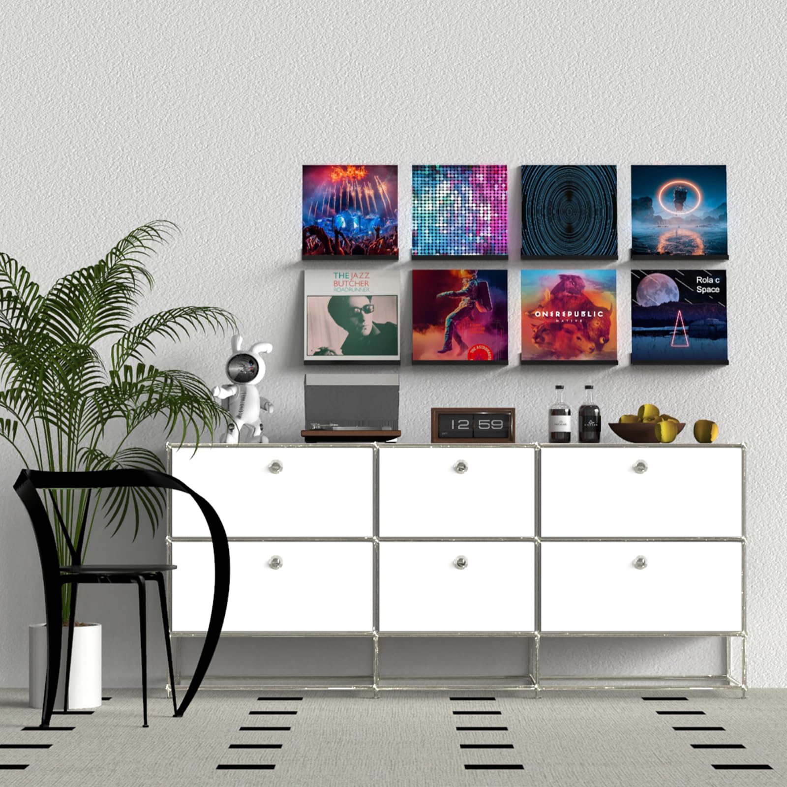 ILYXY Acrylic Vinyl Record Holder 8 Pack, 12 Inch Black Vinyl Record Wall Mount, Floating Vinyl Shelves Record Frames for Record Wall Display