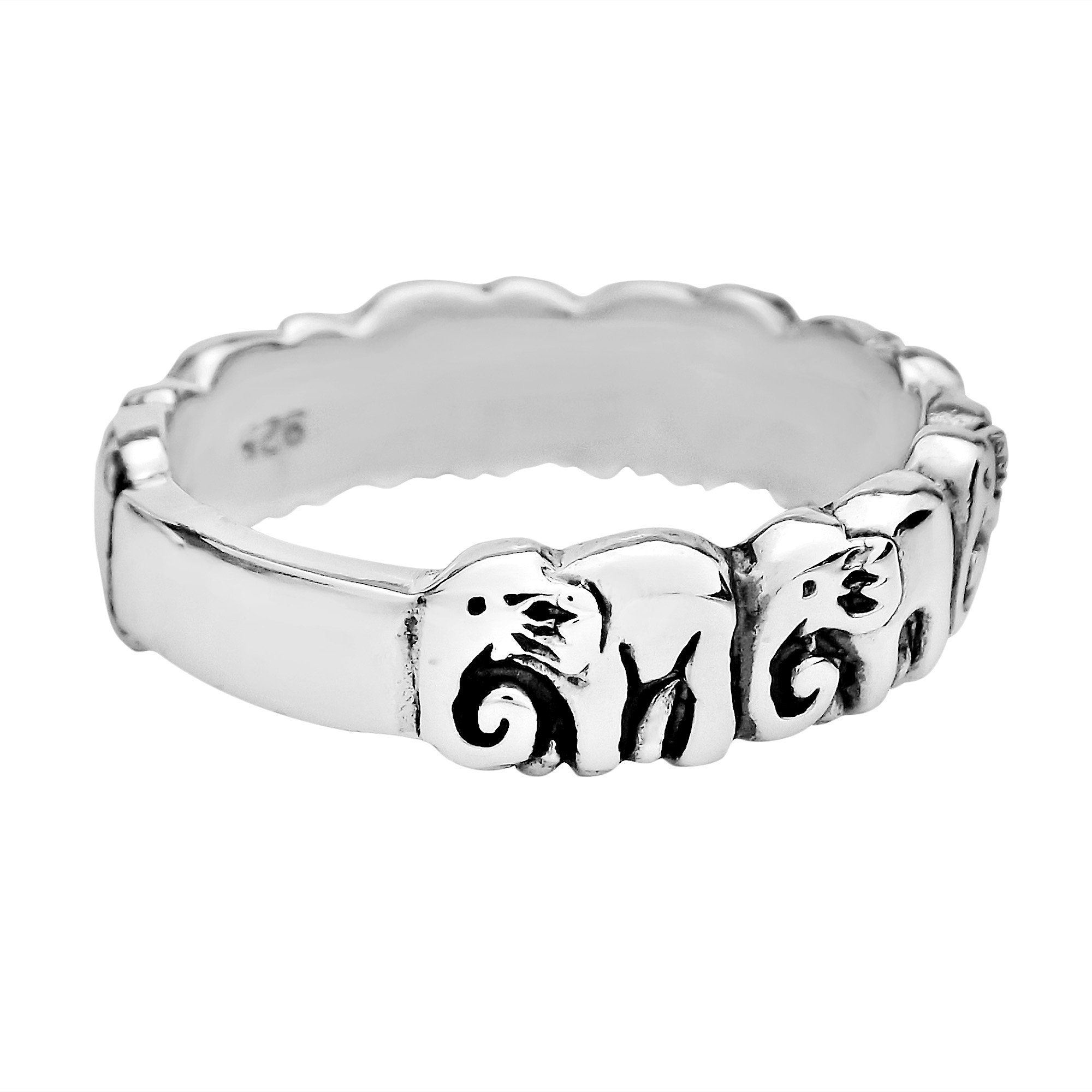 Cute Boho Elephants Lover Band .925 Sterling Silver Animal Ring-7
