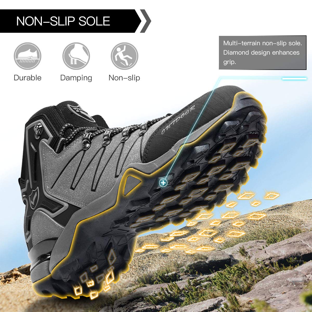 ELAPHURUS Men's Ankle Boots Hiking Shoes Work Sneakers Composite Toe Anti-Slip