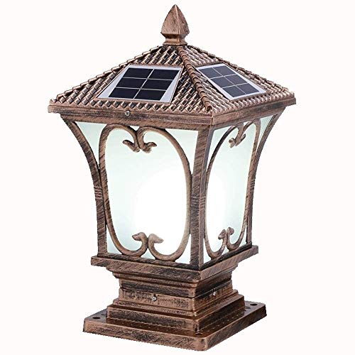 ZMY Solar Energy European Pillar Lighting Vintage Waterproof Column Lamp Outdoor Garden Decoration Post Light Door Home Villa Pathway Illumination E27 Edison (Color : Brass, Size : L)