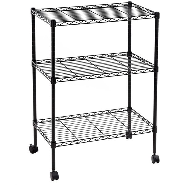 Imseigo 3-Layer Adjustable Metal Storage Shelf,Plastic Coated,1.5" Plastic Wheel CastersοΌMobile Iron Organizer Wire RackοΌ23.6" L x 13.8" W x 33.5" H for Indoor Living Room,Kitchen,Corridor,Bedroom
