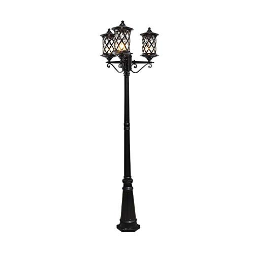 ZZYJYALG 3-Heads Garage Landscape Street Light Outdoor Waterproof Courtyard Garden Pillar Lamp European Villa Home Retro Glass Post Lantern Aluminum High Pole Light (Color : Black, Size : H-1.85m)