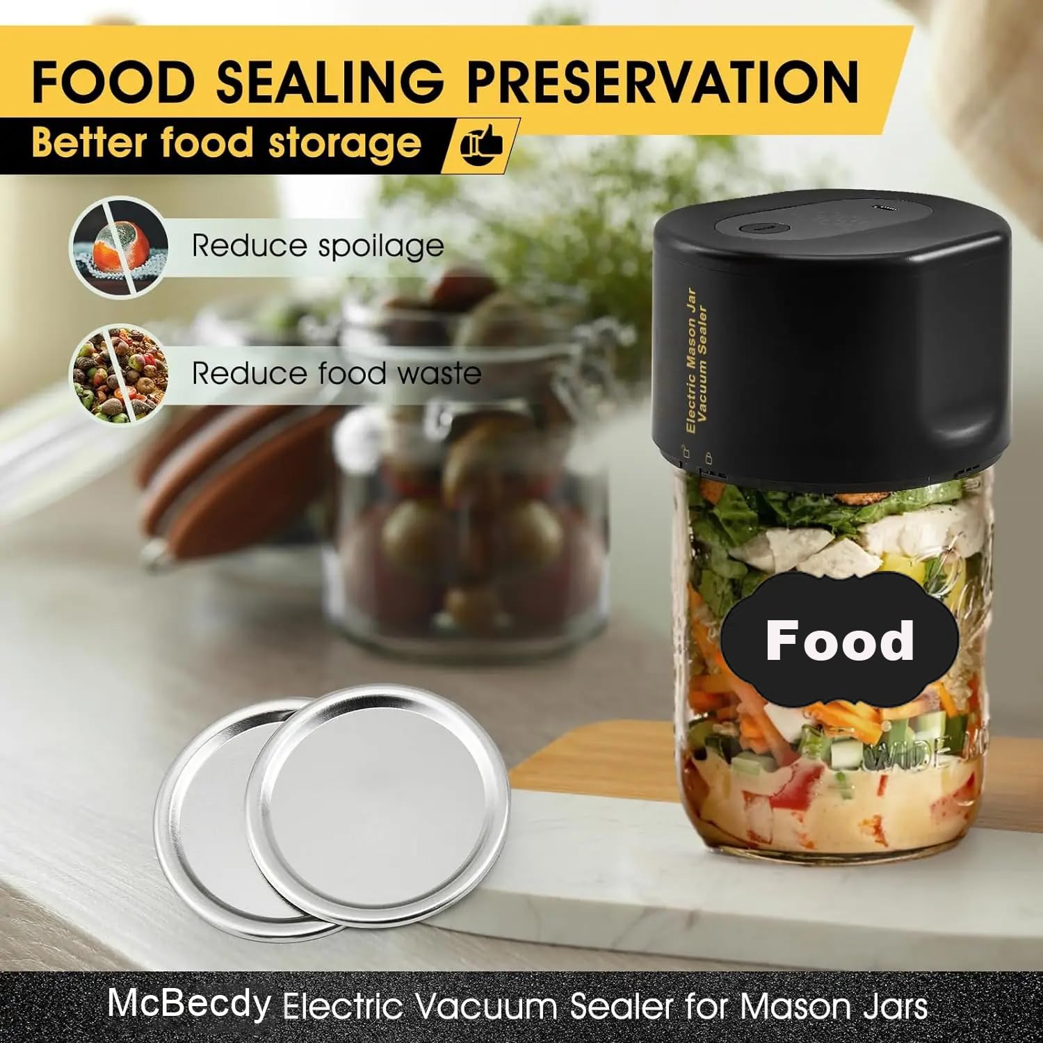 Mason Jar Vacuum Sealer, Mason Jar Vacuum Sealer for Mason Jars, True Bright Mason Jar Vacuum Sealer Kit for Wide Mouth and Regular Mouth Mason Jars