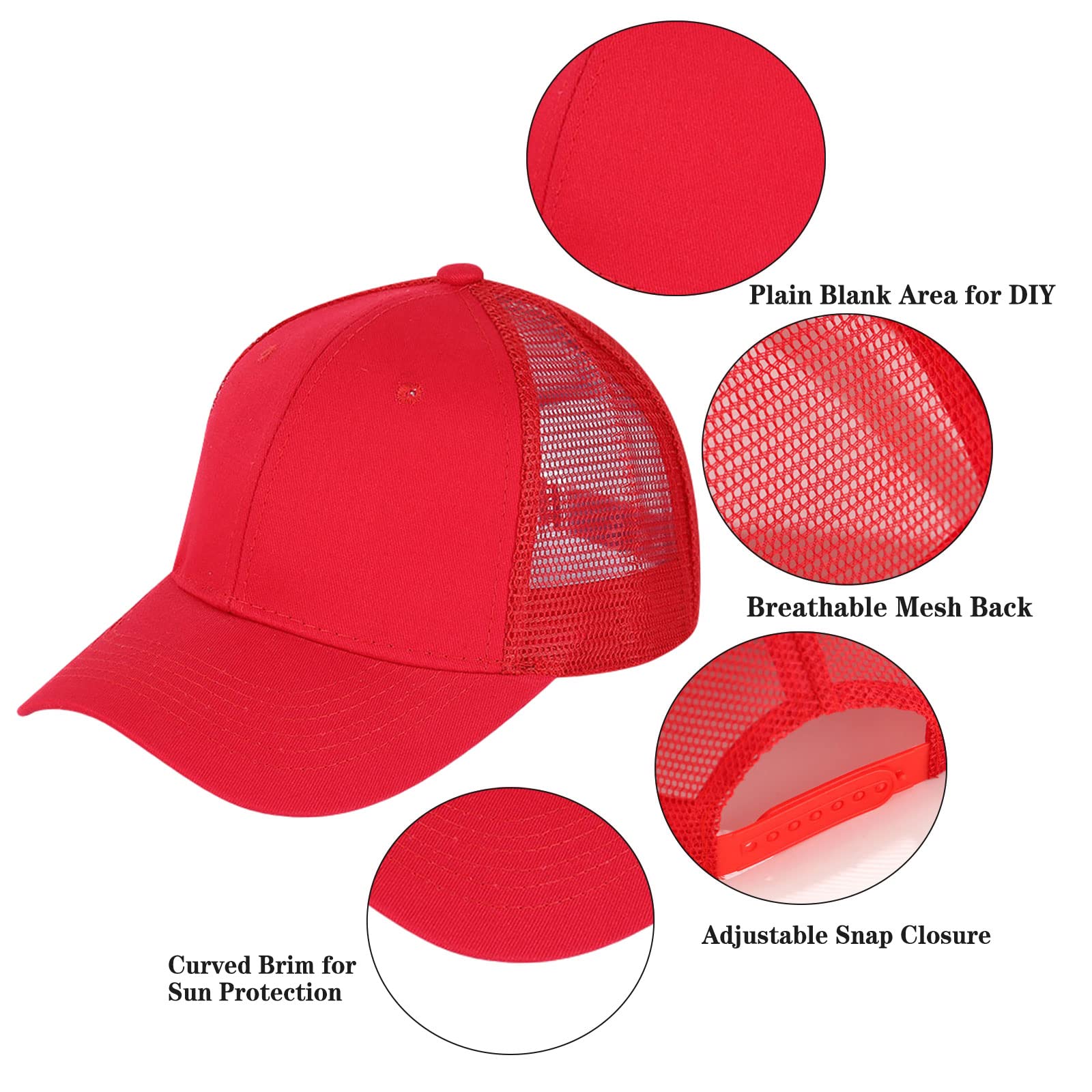 Elfcool 4 Pack Unisex Blank Baseball Cap Mesh Back Baseball Sun Hats Trucker Hat Adjustable Mesh Snapback Hats for Men Women (9pack Mix color)