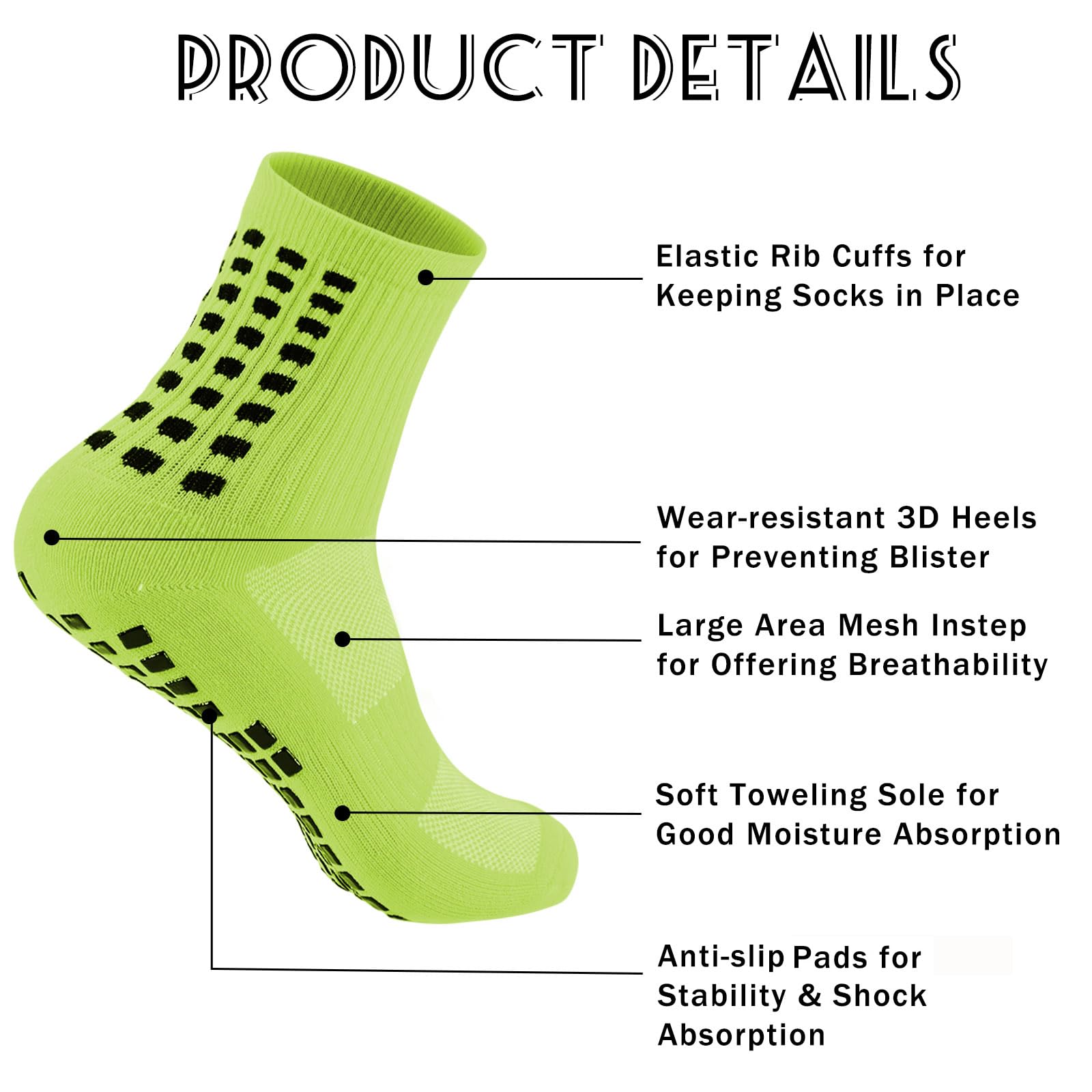 Elfcool Soccer Socks with Grip, 6 Pairs Non-Slip Pads Athletic Grip Soccer Socks for Men Women (Assorted 01)
