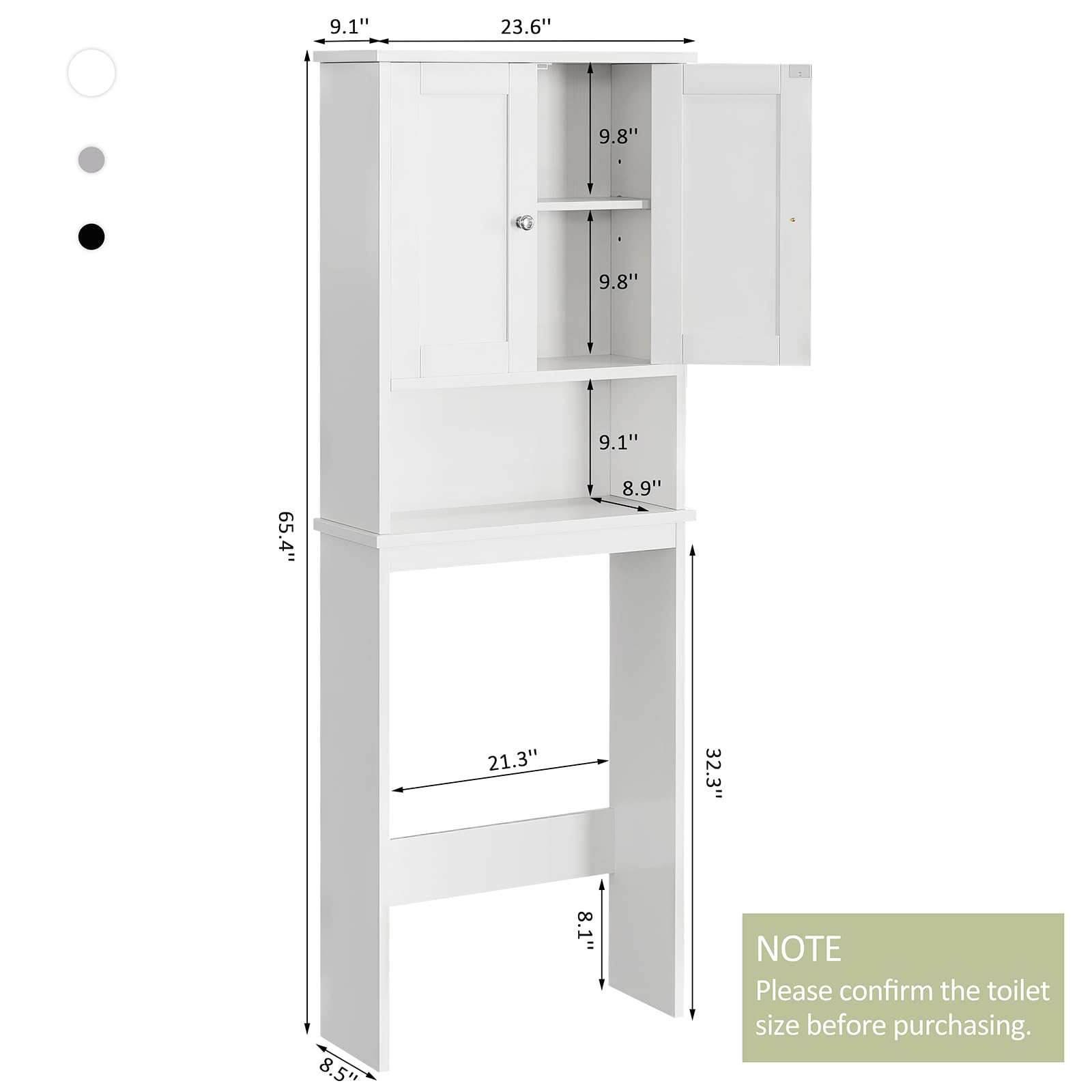 Meilocar Over The Toilet Storage Cabinet, Bathroom Storage Organizer Over Toilet, Space Saver W/Adjustable Shelf & Open Storage Shelf, White