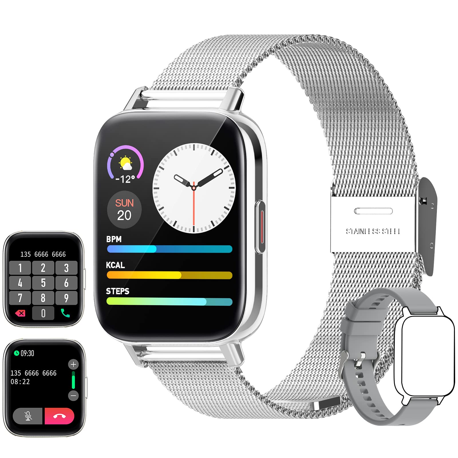 Smart Watch(Bluetooth Answer and Make Call),1.69" Sports Smartwatch for Android iOS Phones IP67 Waterproof Men Women Fitness Tracker Watches with Blood Oxygen Heart Rate Sleep Monitor (Silver+Grey)