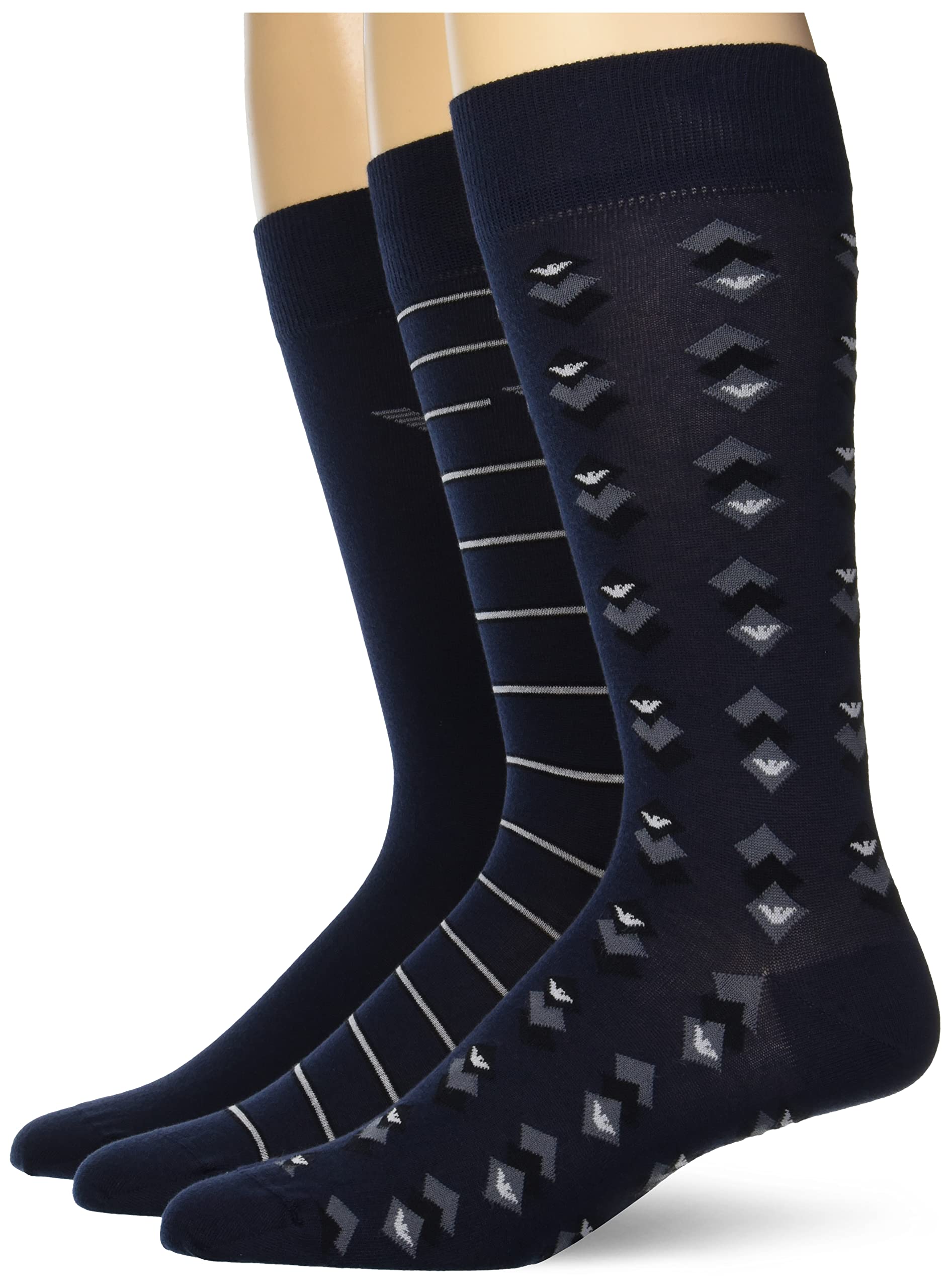 Emporio Armani mens 3 Pack Gifting Eagle Print and Solid Short Sock, Marine/Grey, One Size US