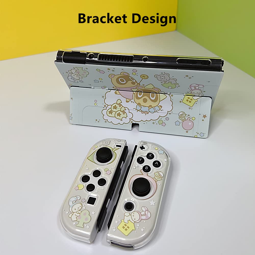ENFILY Cute Case Compatible with Nintendo Switch OLED 2021, Animal Party Dockable Case Cover, Ergonomic Soft TPU Grip Case for Joycon, Sparkle Skin Set
