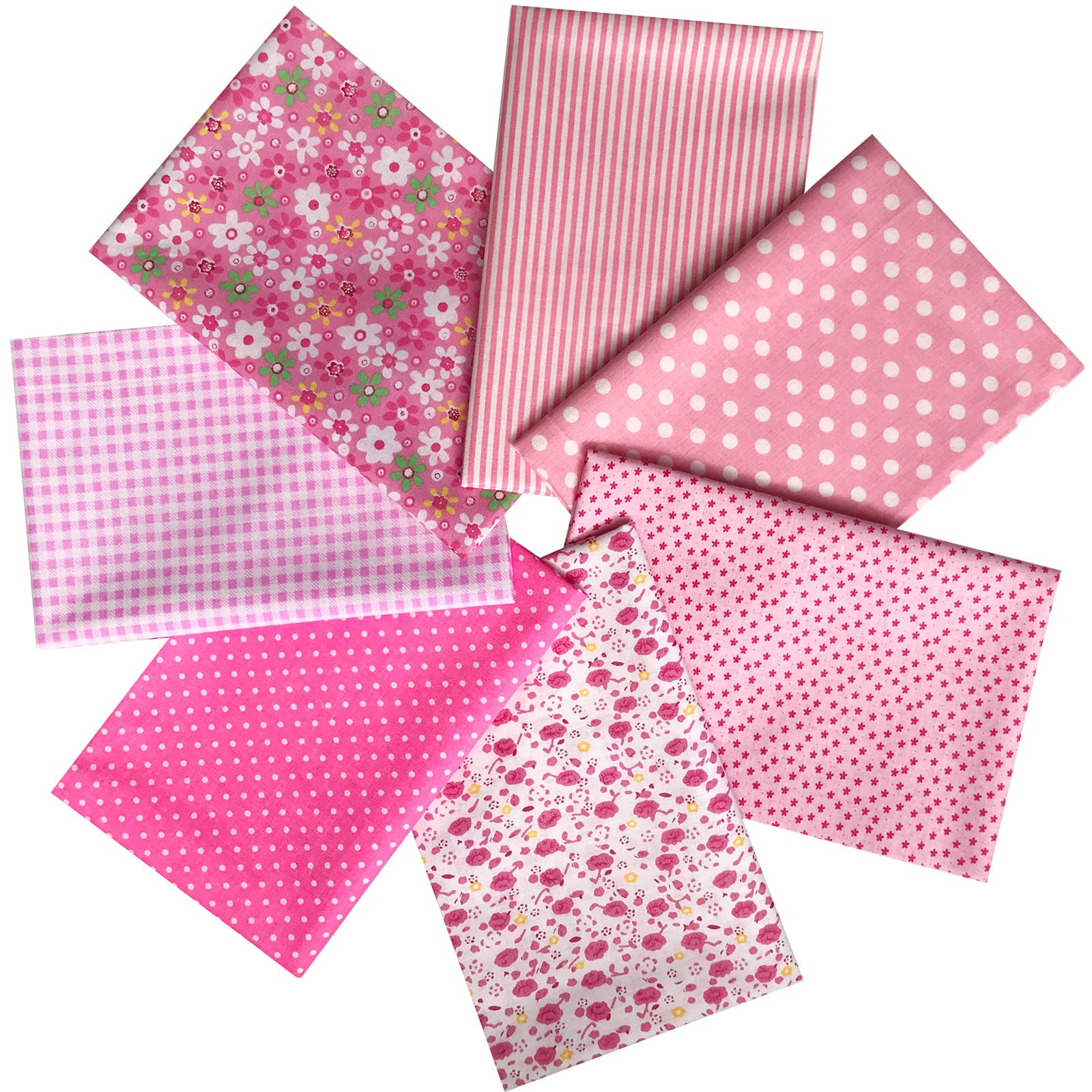 Quilting Fabric Misscrafts 7pcs 50 x 50cm Cotton Fabric DIY Making Supplies Craft Patchwork Fabric Bundle Fat Quarter Pre-Cut Quilt Squares for DIY Sewing Scrapbooking (Pink)