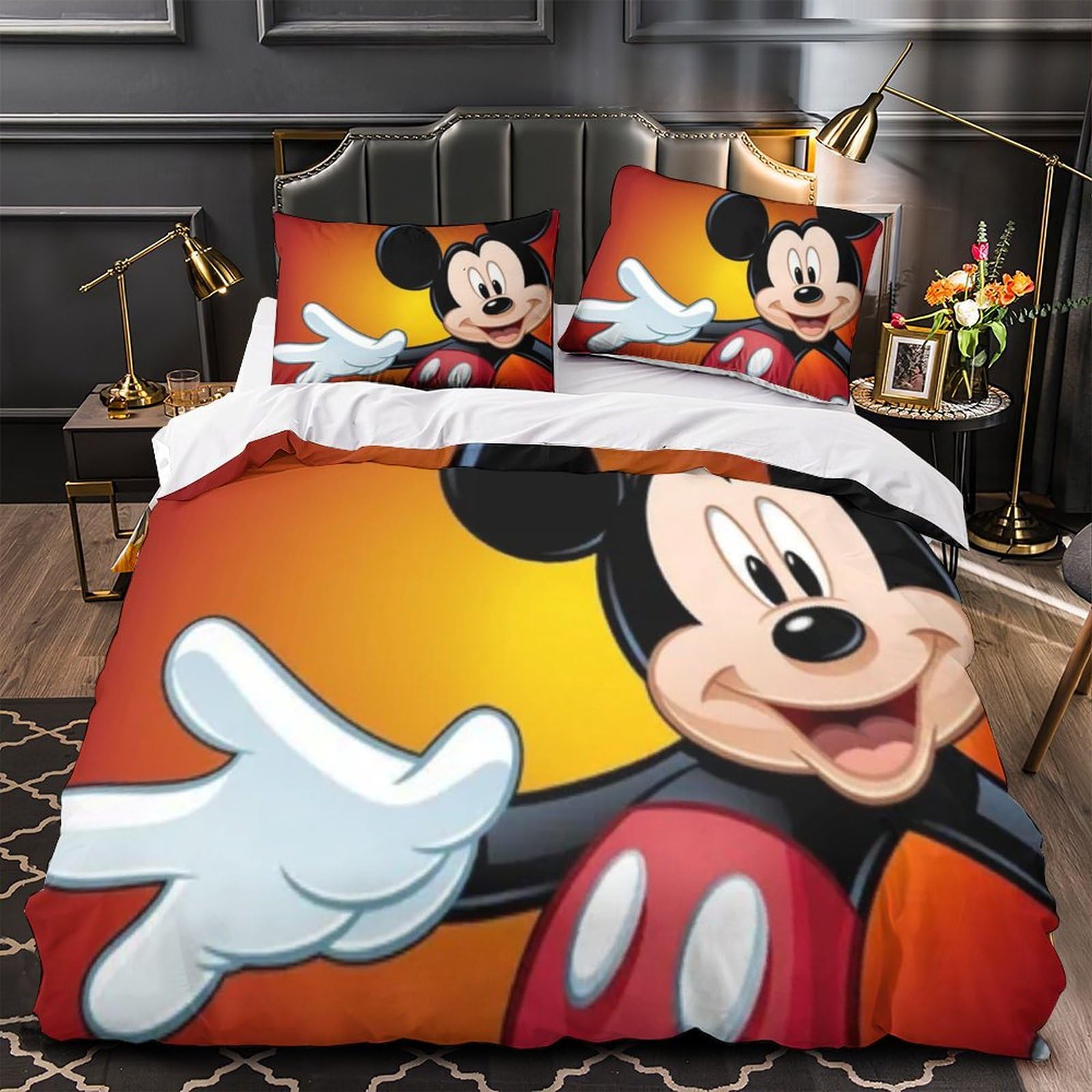 Mickey Mouse Duvet Cover Quilt Cover for Teens and Adults Comforter Covers 3D Print Anime Cartoon with Pillow Cases Soft Microfiber Bedding Set with Zipper Closure 3 Pieces Queen(228x228cm)
