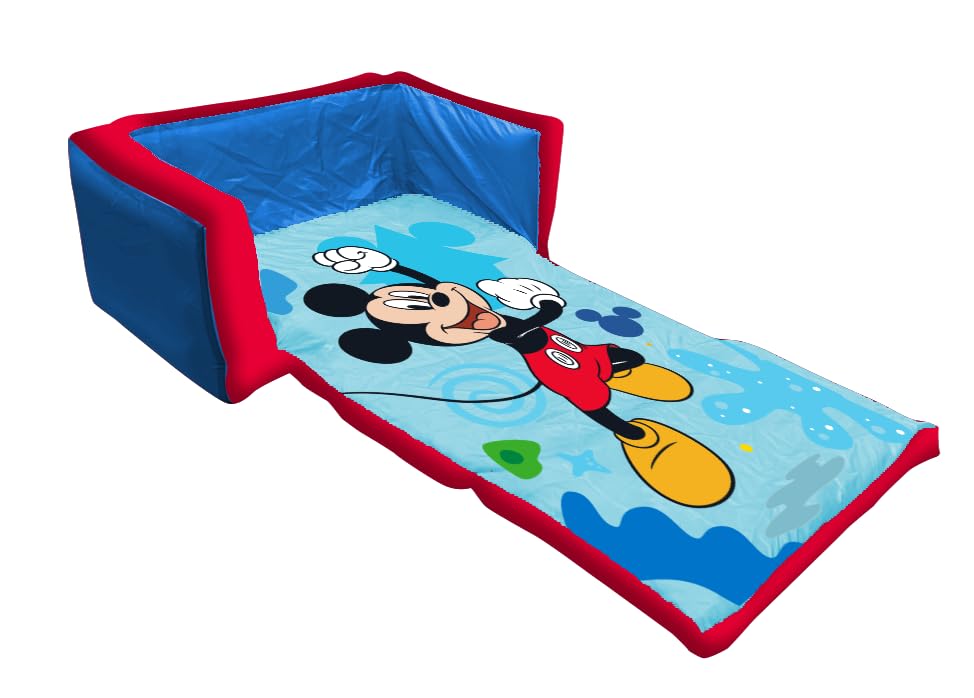 Mickey Mouse Kids Sofa Bed, Children 2-in-1 Flip Open Inflatable Comfy Couch to Lounger, Toddler Nap Mat, Over 4ft Long
