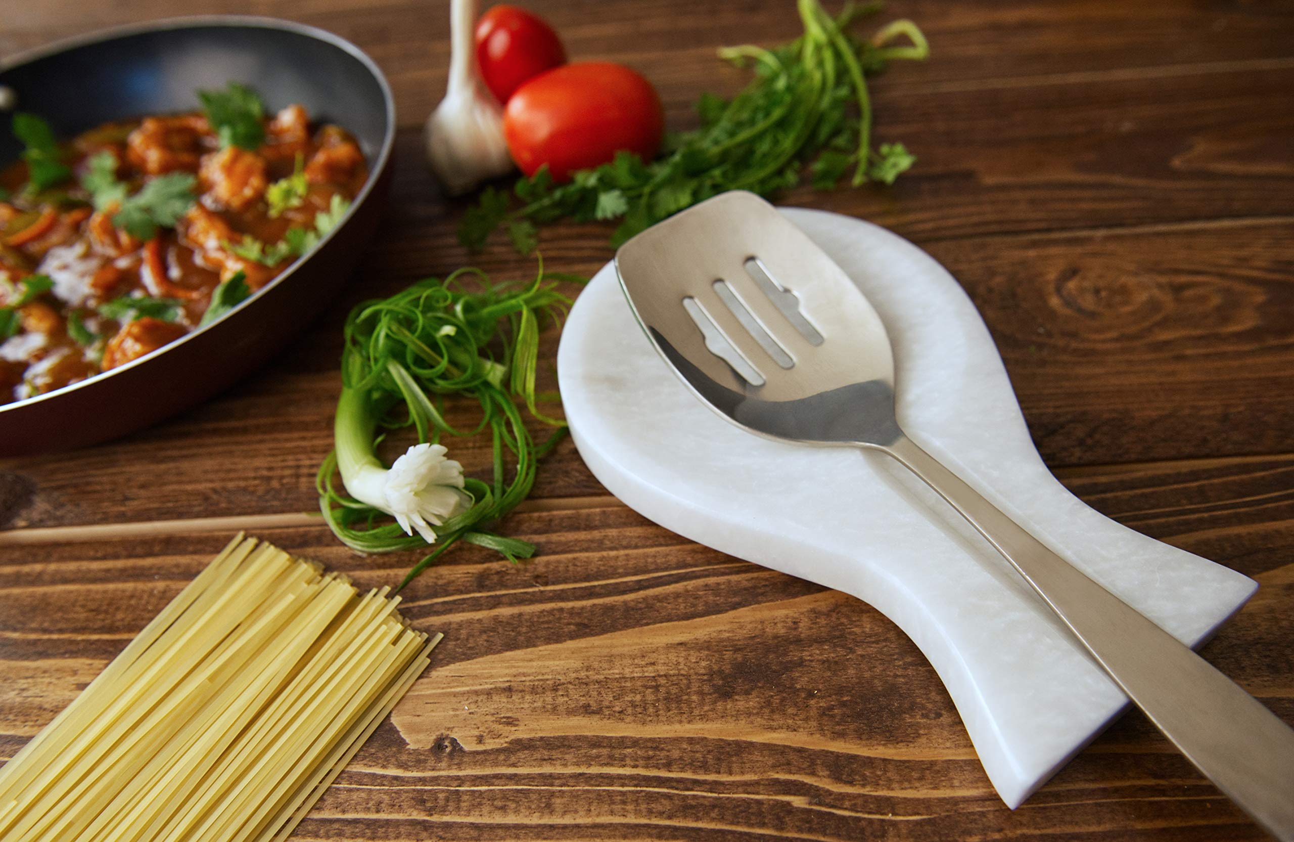 Radicaln Marble Spoon Rest 8'' inches White Handmade Utensils Rest for stove top - Spoon Holder for Kitchen Countertop Organizer, Coffee Spoon Holder for Kitchen and Home Decor