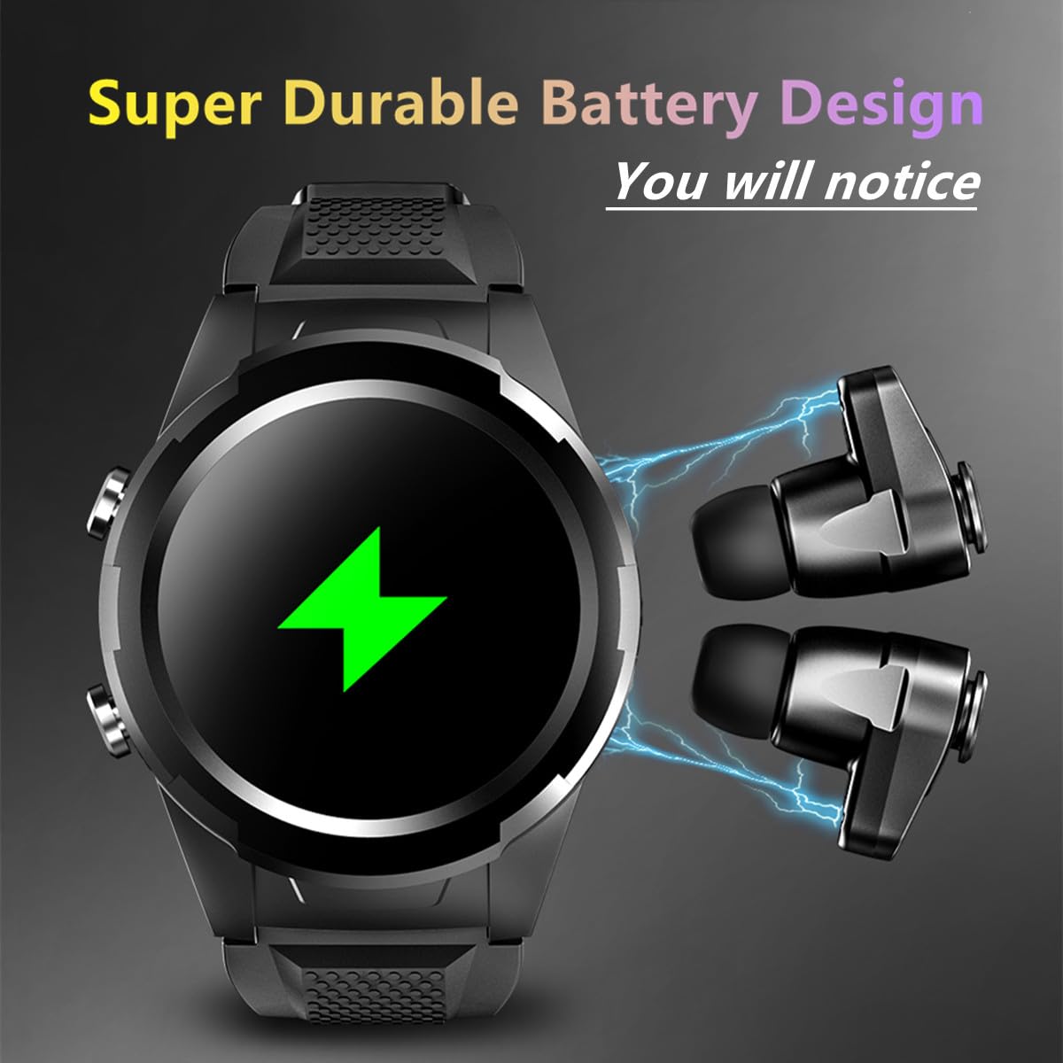 Rainbuvvy Smart Watch with Wireless Earbuds, 1.3 Inch Bluetooth 5.0 Waterproof & 2-in-1 TWS Bluetooth 5.1 Earphones, 320mAh Long Standby, Fitness Activity Tracker for Android iOS Phone (Steel-Black)