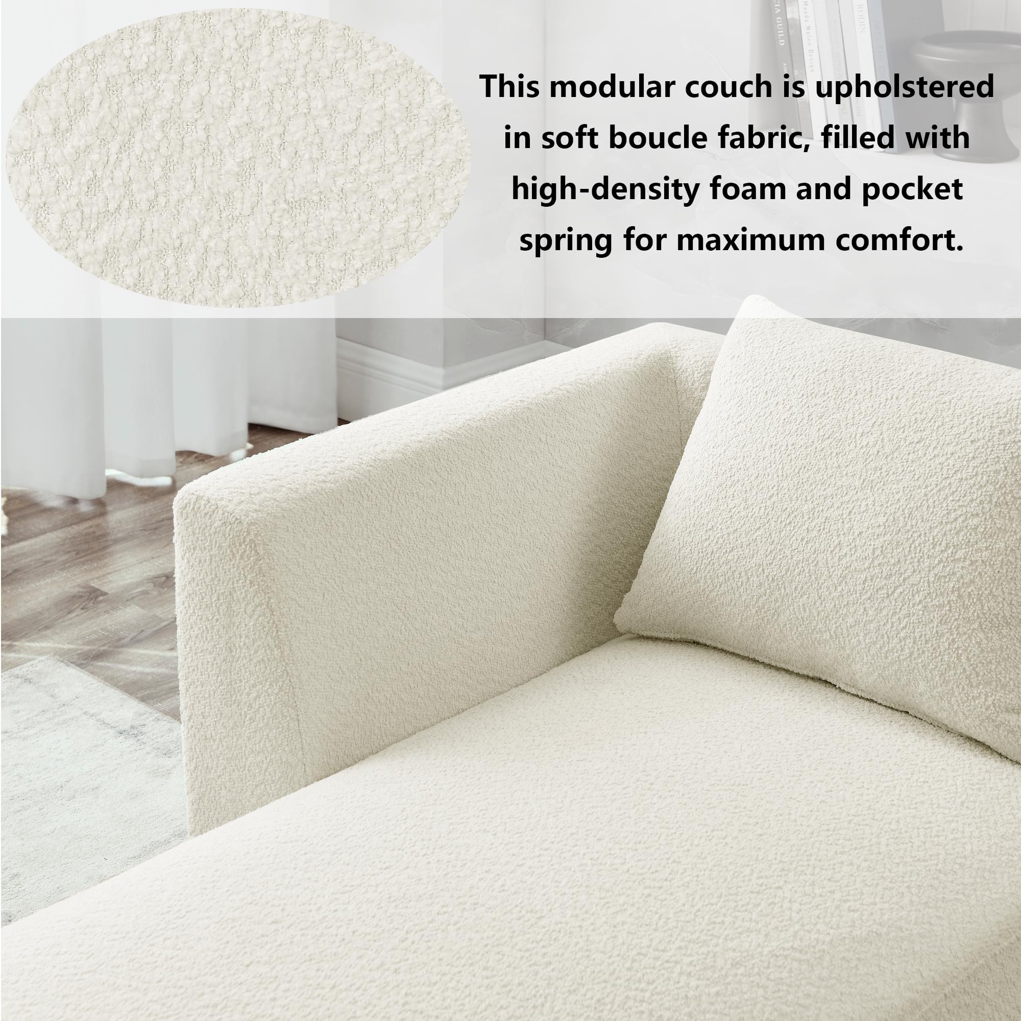 mikibama Modular Sectional Sofa, Modern Minimalist Sherpa U Shaped Couch Set with Two Single Seats and Two Chaises, 117" Comfy Boucle Couches for Living Room, DIY Combination, Black