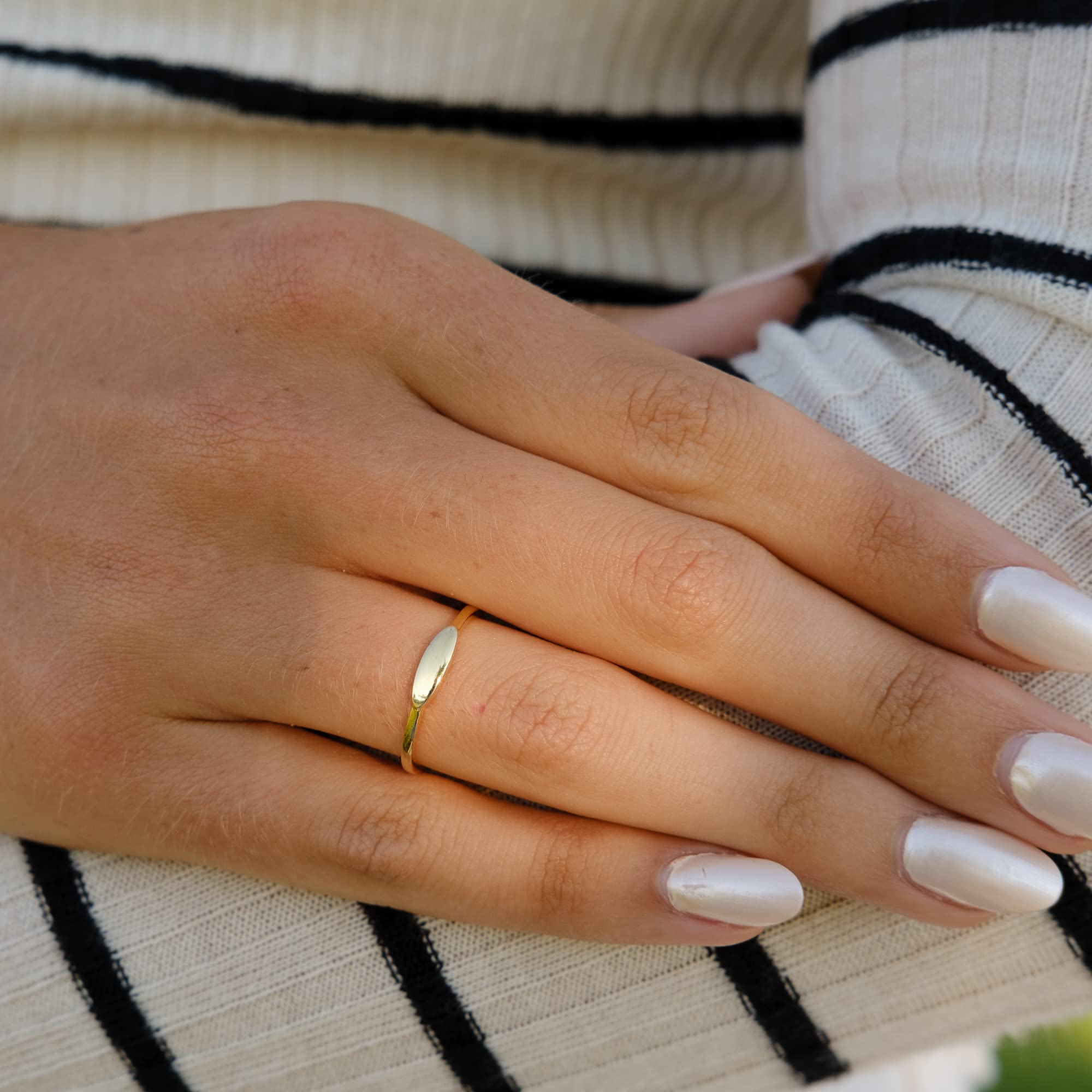 espere Dainty Gold Stacking Ring | 18K Gold Plated Sterling Silver | Womens Minimal Stackable Ring Slim Bands (Signet, 4)