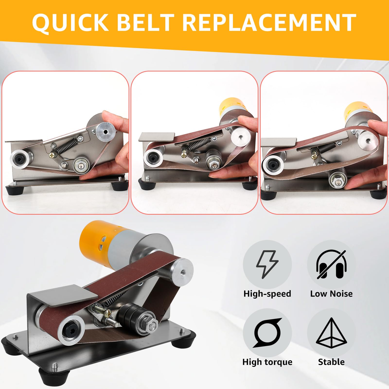 Mini Belt Sander, 15° Electric Knife Sharpener Bench Grinder Sanding Machine, 7 Adjustable Speed Electric Belt Grinder, Low Noise Cutter Sharpener Sander, Polishing Grinding Machine for Metal Jewelry