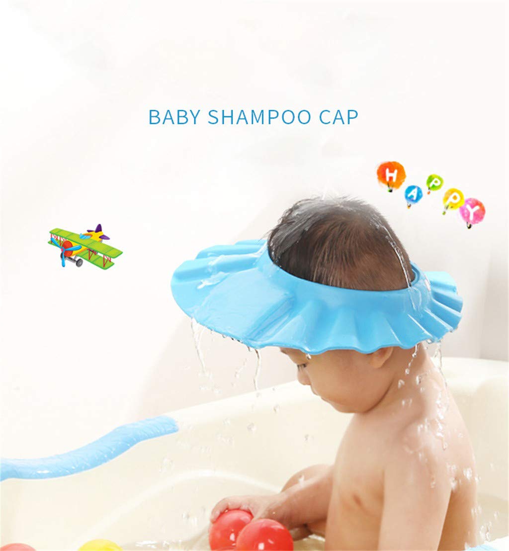 RDFGAWTCS Baby Shower Cap Silicone Bathing Hat, Adjustable Shower Cap Infants Soft Protection Hat Safety Visor Cap Hat for Toddler Kids (Blue)