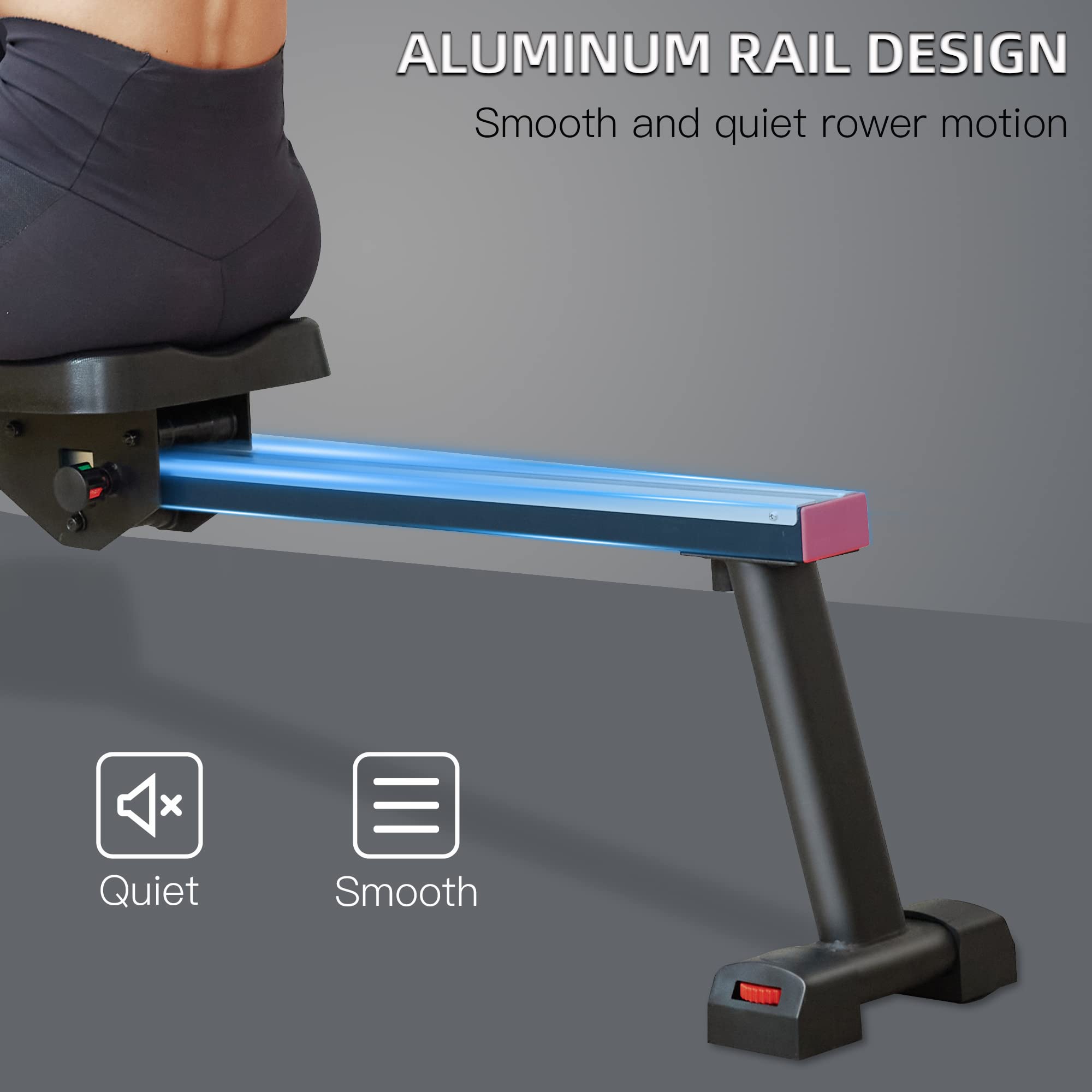 ETONSUNNY Water Rowing Machine, Vertical Tank Water Rower Machine with Bluetooth Fitness APP, Support 330 LBS Weight with LCD Monitor Rowing Machine for Home Exercise Training