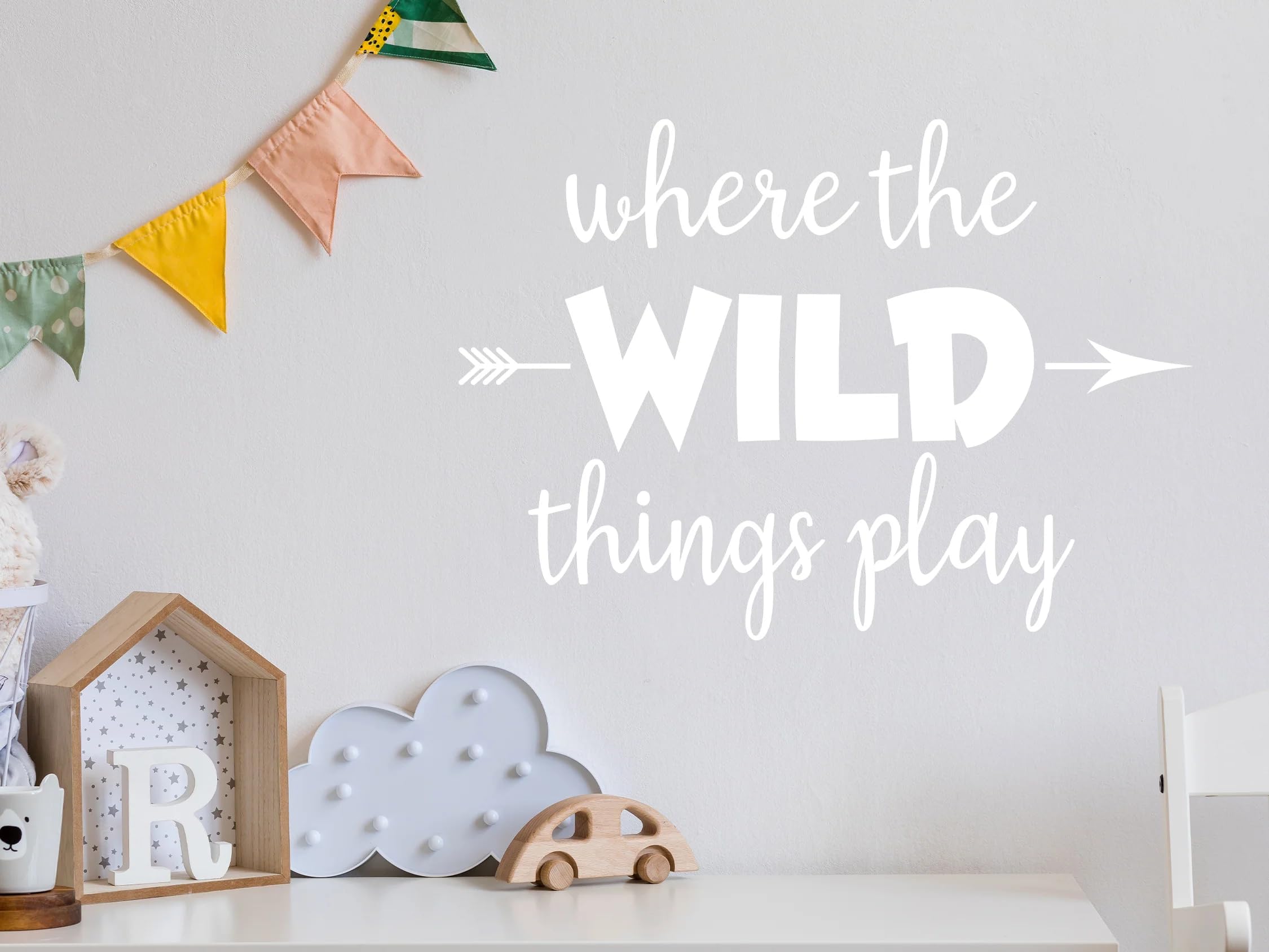 STORY OF HOME DECALS.COM Where The Wild Things Play Arrow Kids Room Wall Decal Matte Finish Vinyl Black, White, Grey, Brown Black 20" H X 28" W