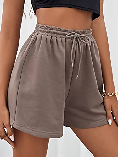 EUISVI Women's Summer Casual Drawstring Waist Sweat Shorts Athletic Running Gym Track Shorts with Pockets Brown M