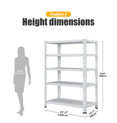 JINLIFORTOY Household Storage Rack, Adjustable Display Rack, Basement Balcony Storage Rack, Carbon Steel Storage Rack (White, 47.2 * 15.7 * 70.8in)