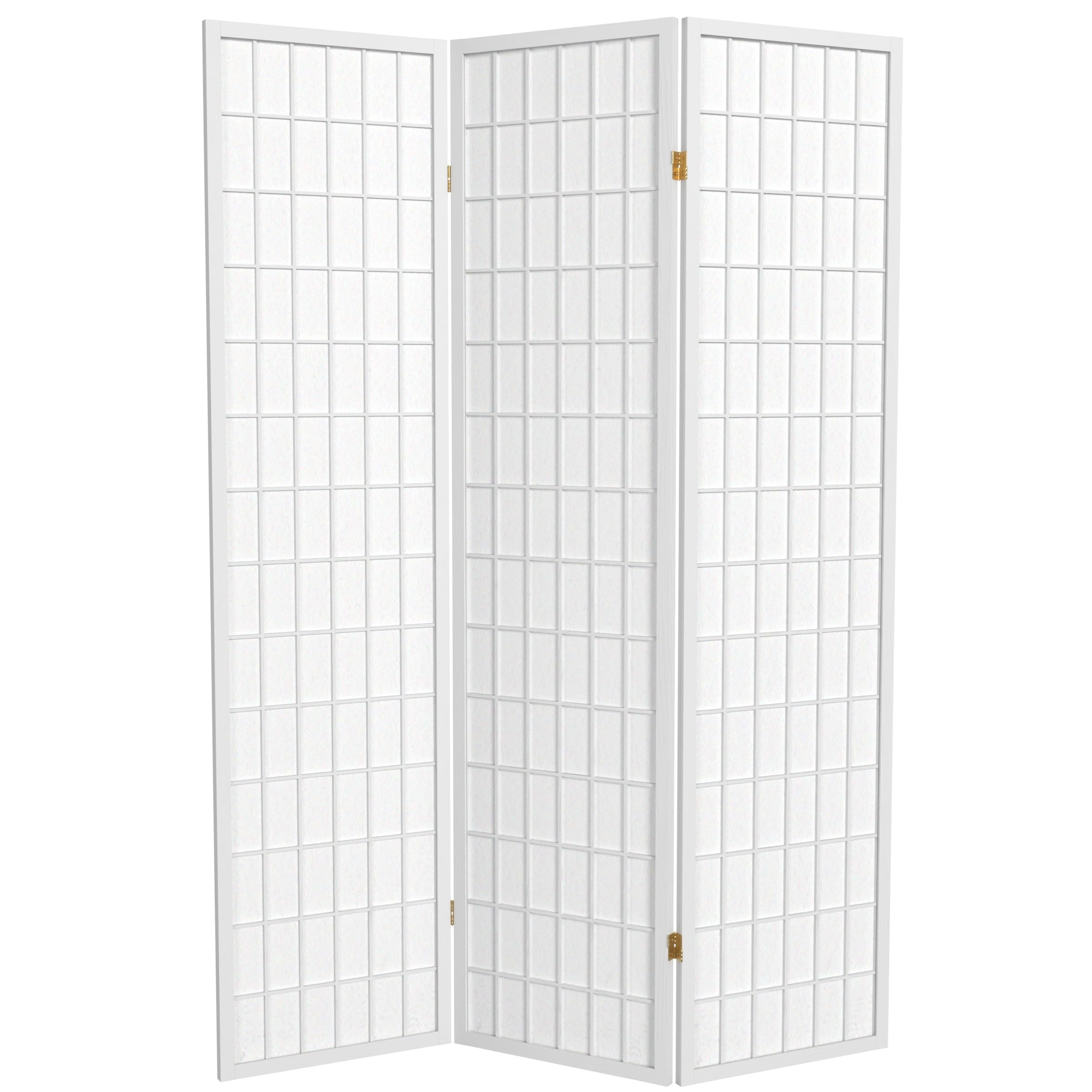 Red Lantern 6 ft. Tall Window Pane Shoji Screen-White-3 Panels Room Divider