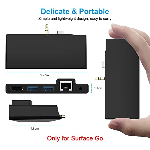 Surface Go/Go 2/Go 3 Hub, Surface Go Docking Station 5 in 1 USB C Surface Go 2 Dock Adapter with 1000M RJ45 Ethernet 4K HDMI 2 USB 3.0 Ports & 3.5mm Audio/Earphones Jack, NOT for Surface Laptop GO