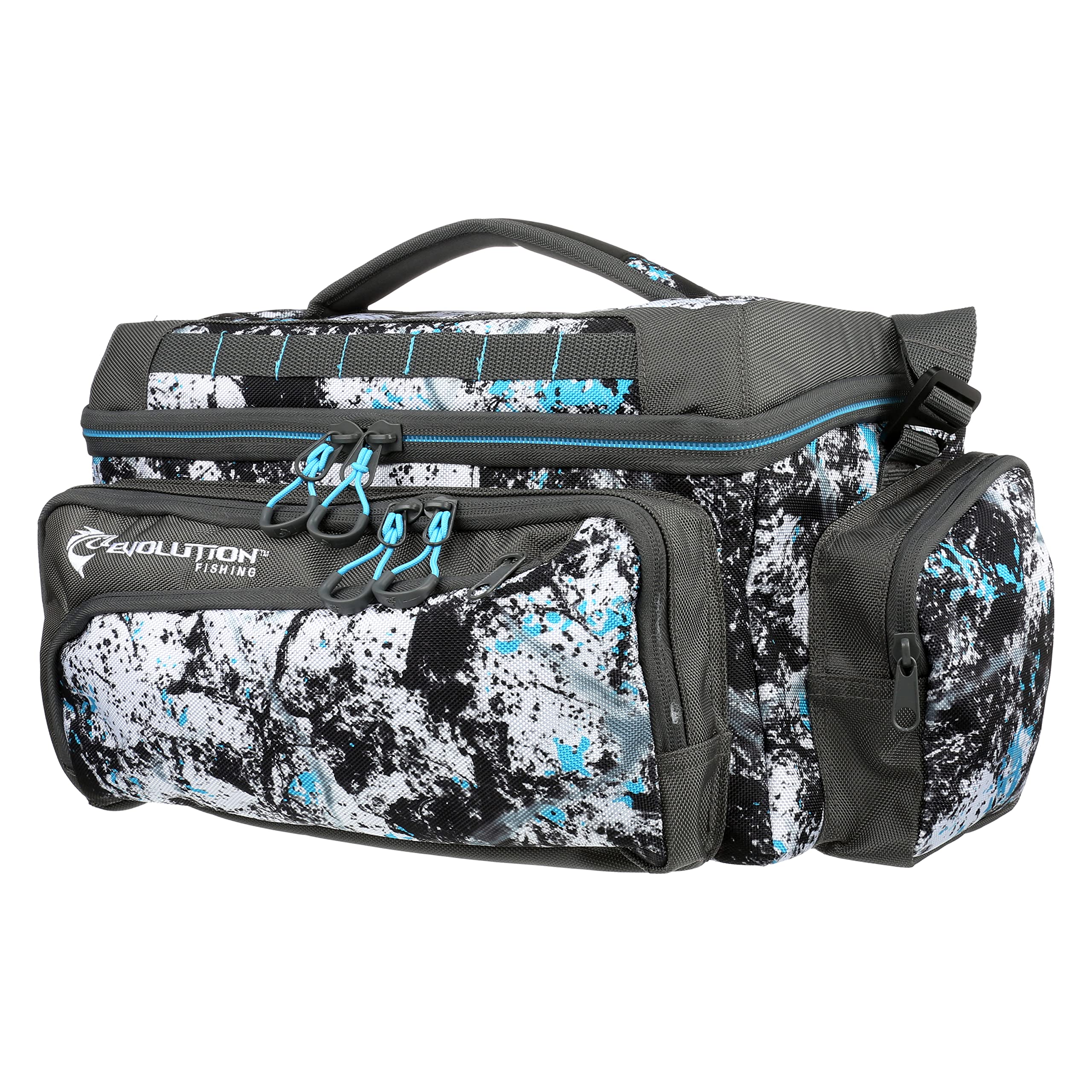 Evolution Fishing Largemouth 3700 Tackle Bag - 19" in, Water Camouflage, Outdoor Carry Bag w/ 3 Fishing Trays, Plier Holster, Tackle Box Storageā¦