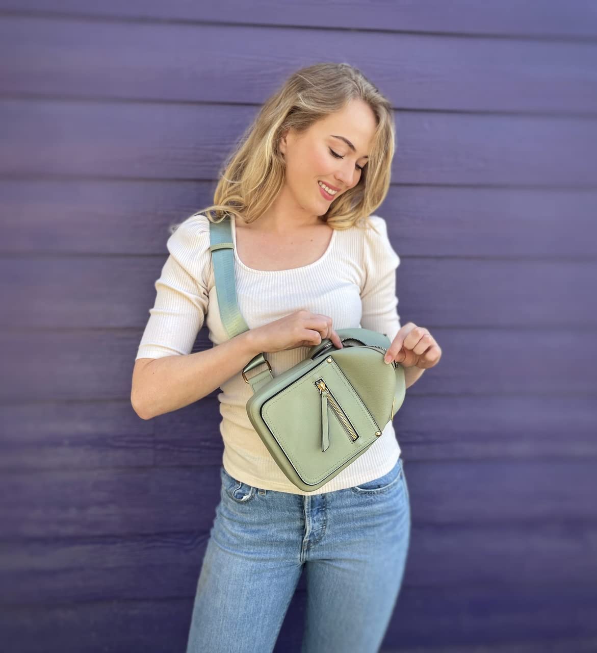 EVVE Crossbody Sling Bag for Women Small Sling Backpack Purse |Sand